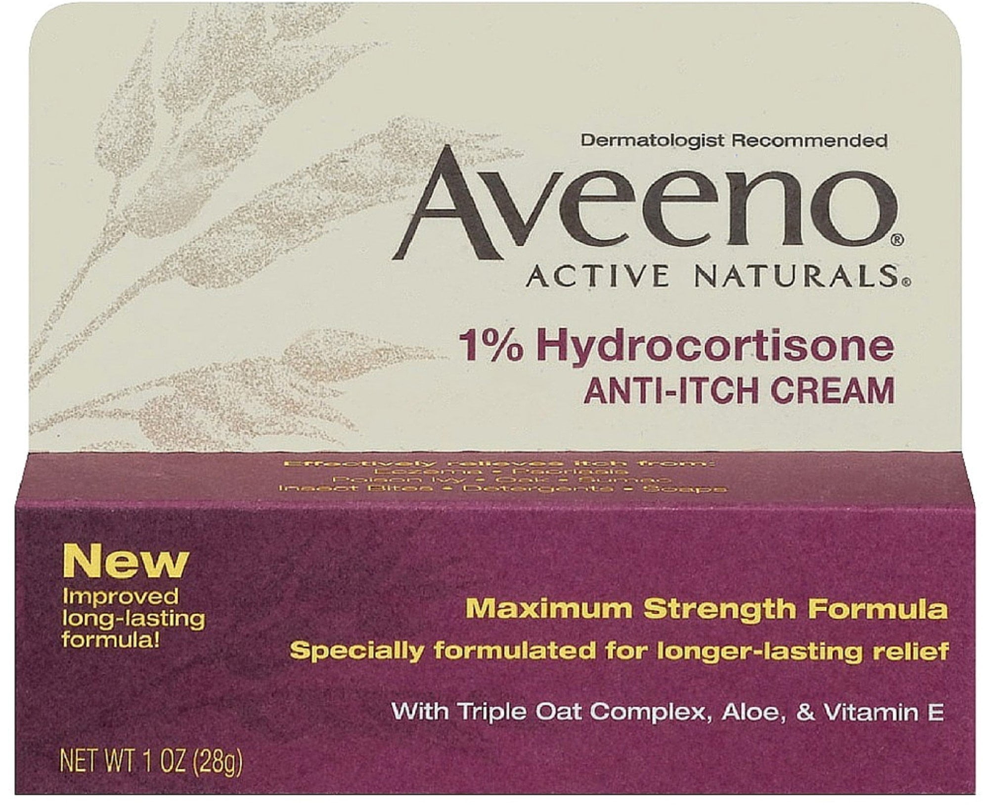 Aveeno Maximum Strength 1% Hydrocortisone Anti-Itch Cream, Triple Oat ...
