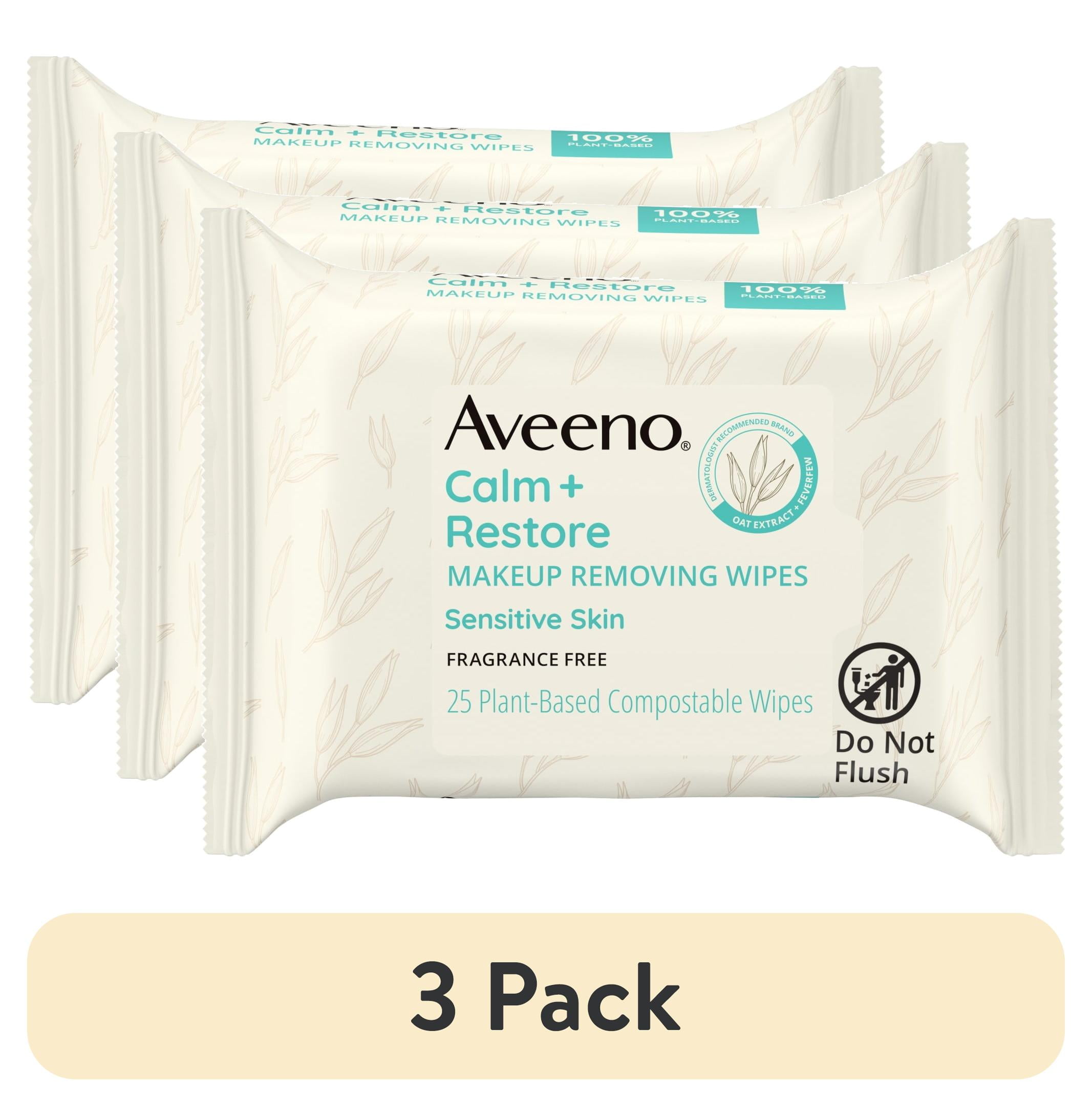 (3 pack) Aveeno Calm + Restore Unscented Makeup Remover Facial Wipes ...