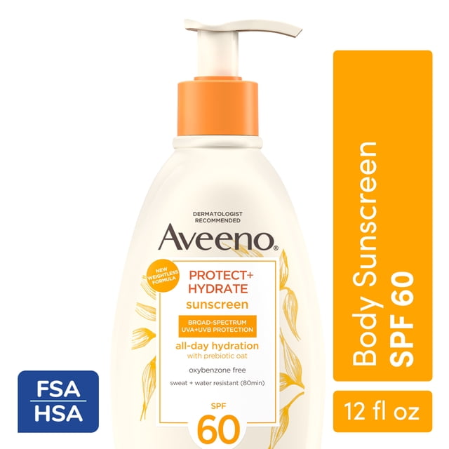 Aveeno Protect + Hydrate Sunblock, Body Sunscreen Lotion, SPF 60, 12.0 ...