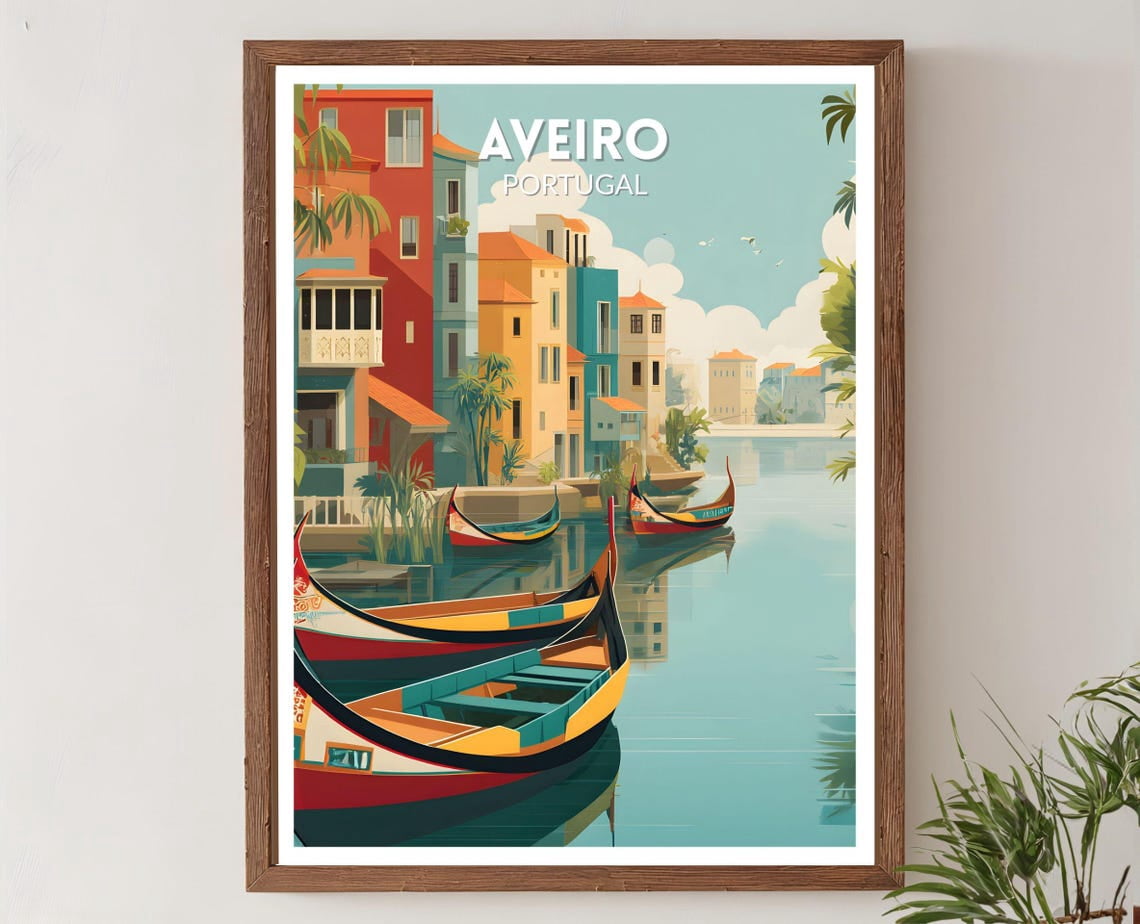 Aveiro Portugal Retro Travel Mid Century Modern Vintage Cityscape Wall ...