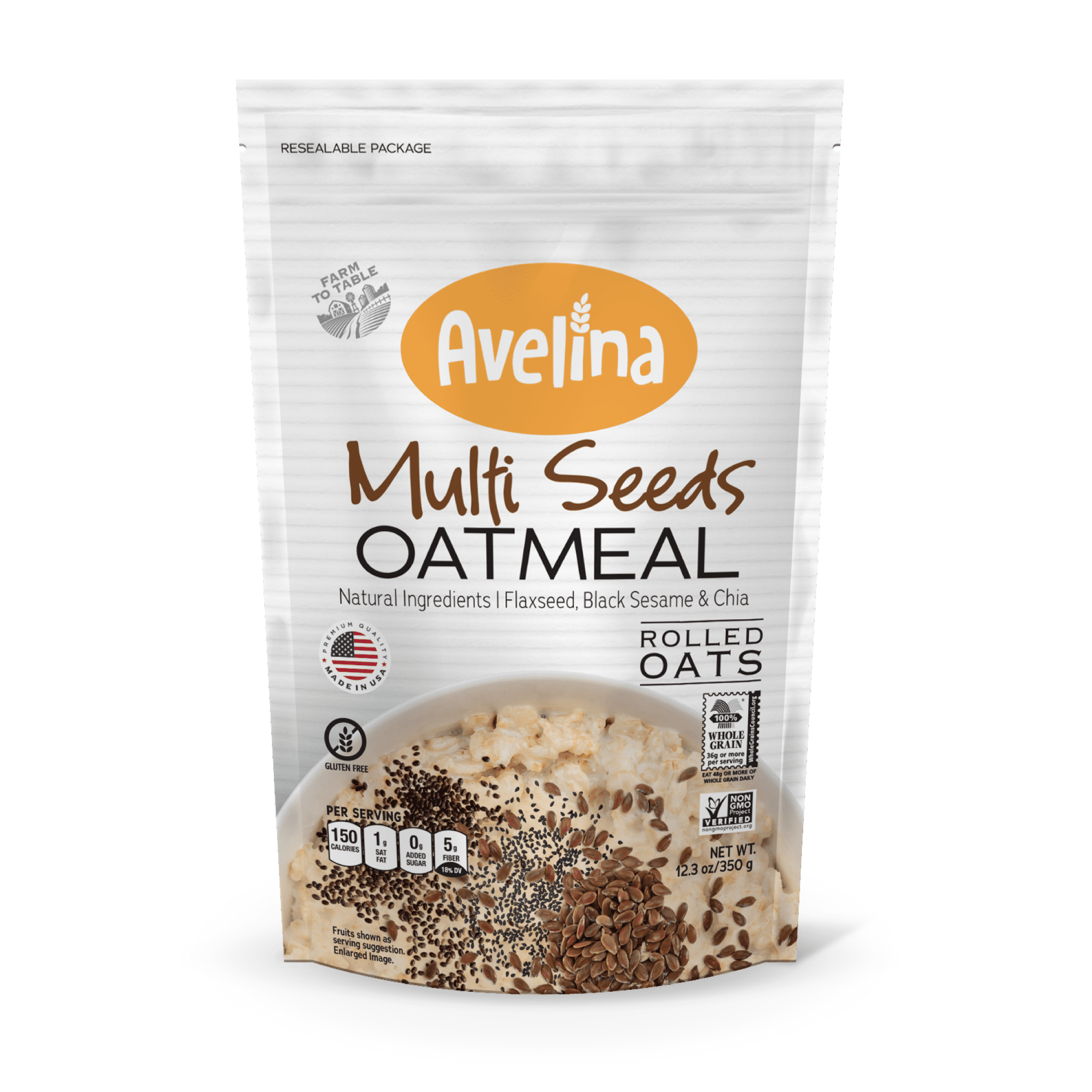 Avelina Natural Flavors Oatmeal - Gluten-Free & No Added Sugar Rolled Oats, 12.3 oz (Multi-Seed ...
