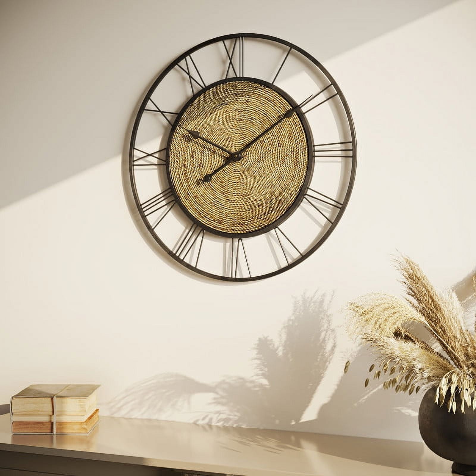 Aveline Black Rattan Center Round Wall Clock - Walmart.com