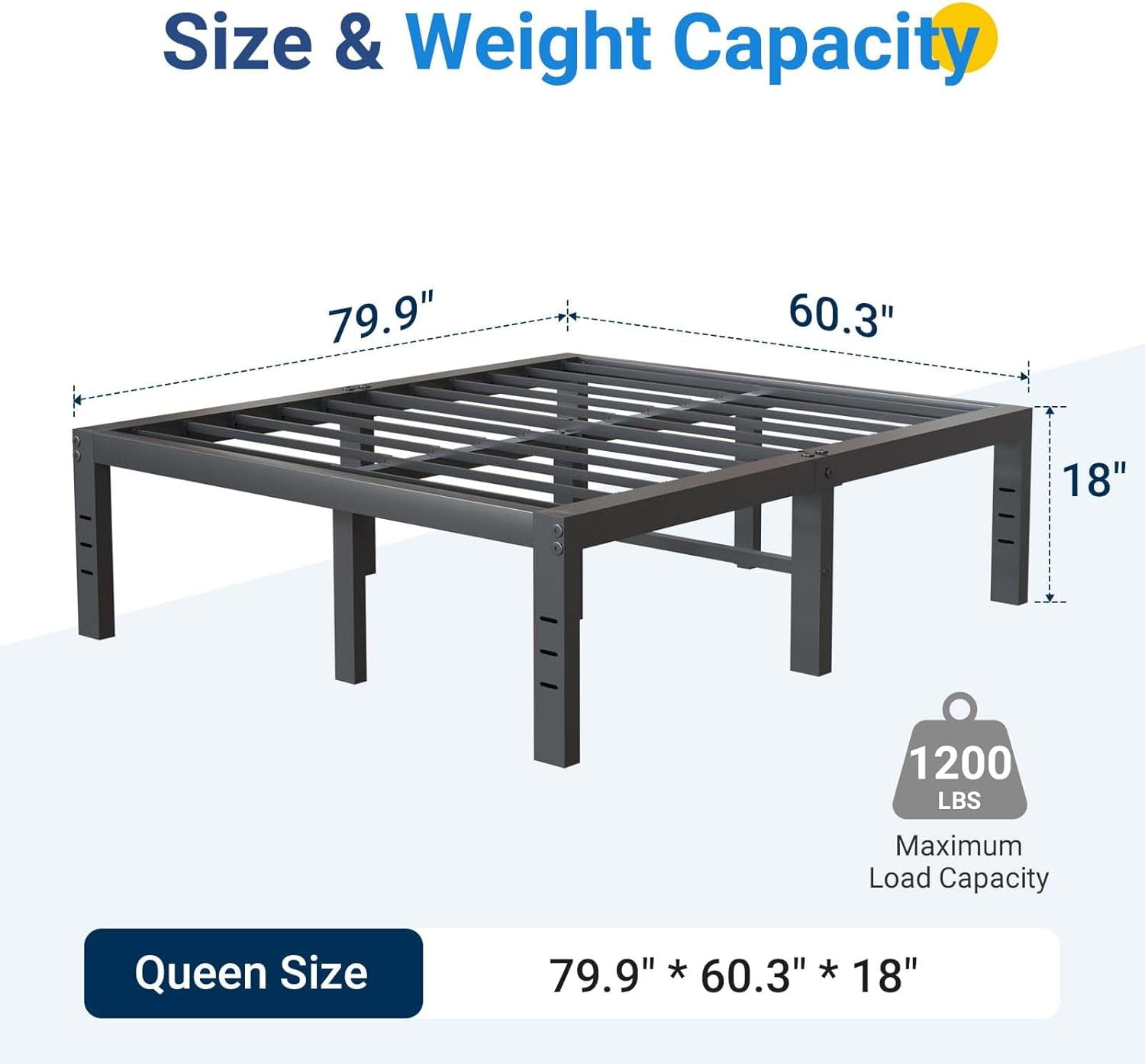 Avenco Queen Bed Frame, 18 Inch Simplicity Metal Platform Queen Size ...