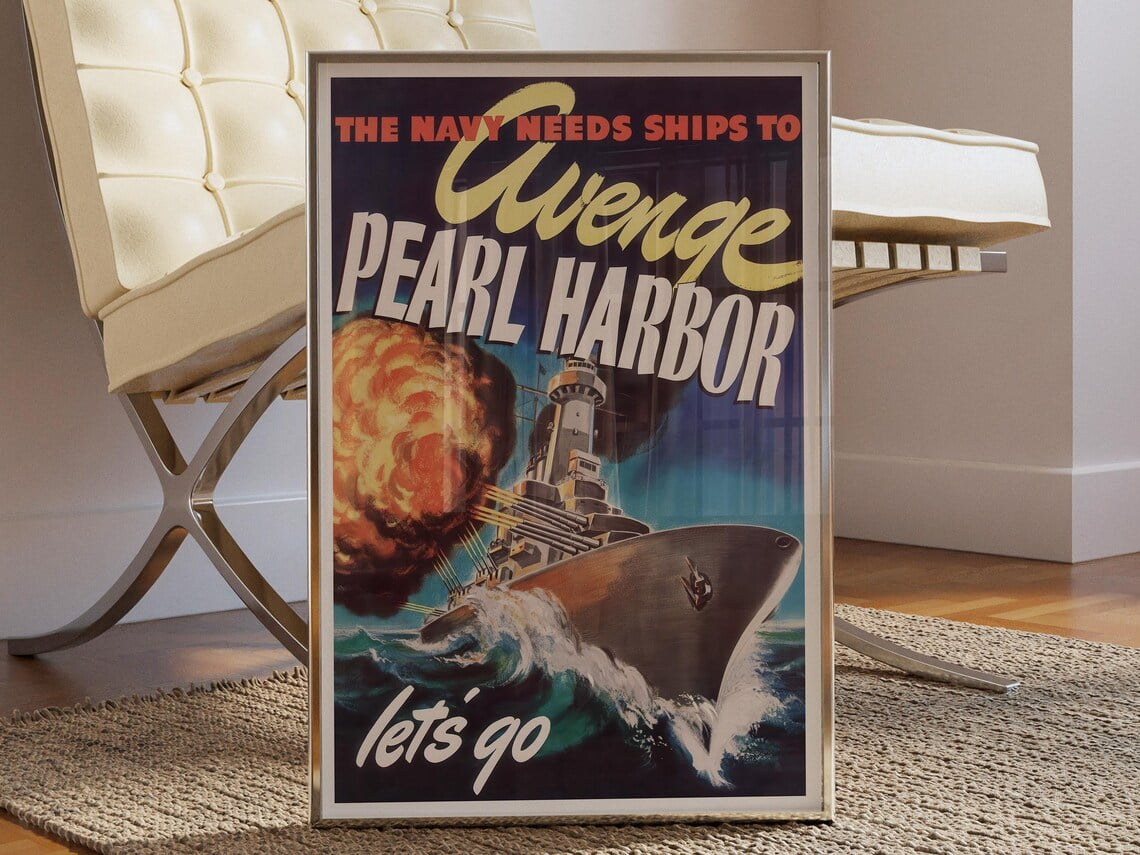 Avenge Pearl Harbor!" Wwii Poster - Vintage Naval Propaganda Art ...
