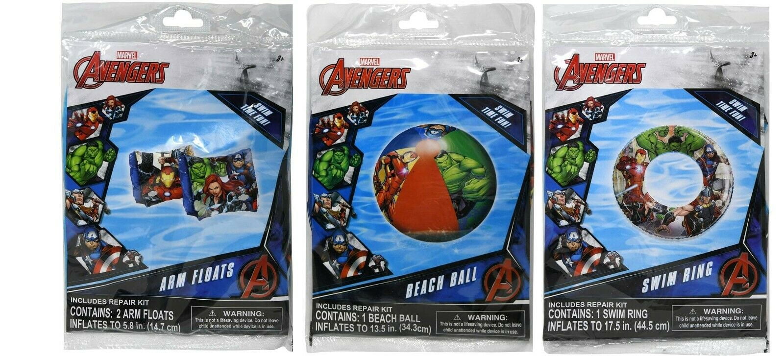 Avengers 3 pc Swim Set- Arm Floats, Beach Ball & Swim Ring - Walmart.com
