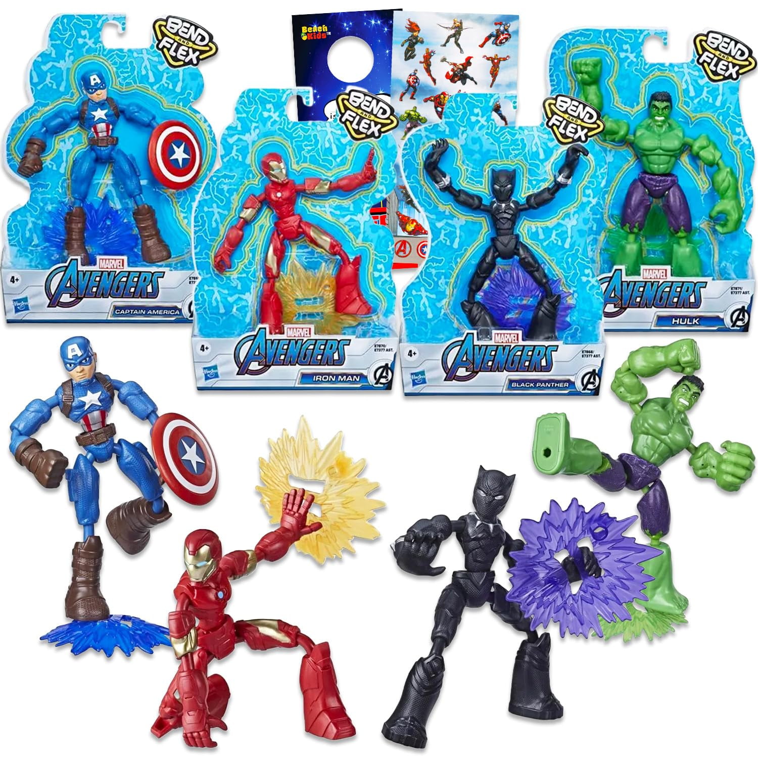 Avengers Action Figures Bend And Flex Toys - 4 Pack Bundle With Iron ...