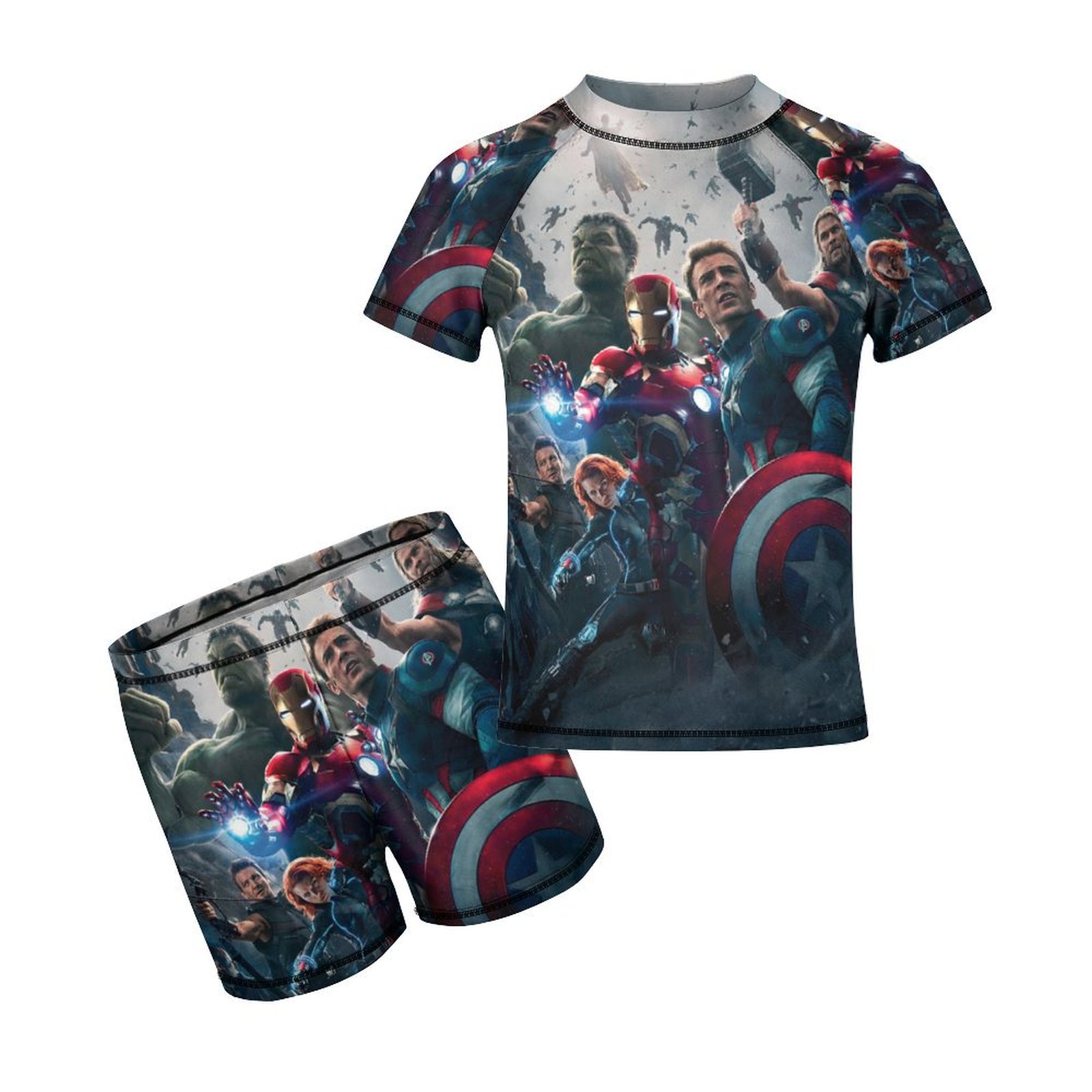 Avengers Boys 2-Piece Swimsuit Set, Short Sleeve Rash Guard & Swim ...