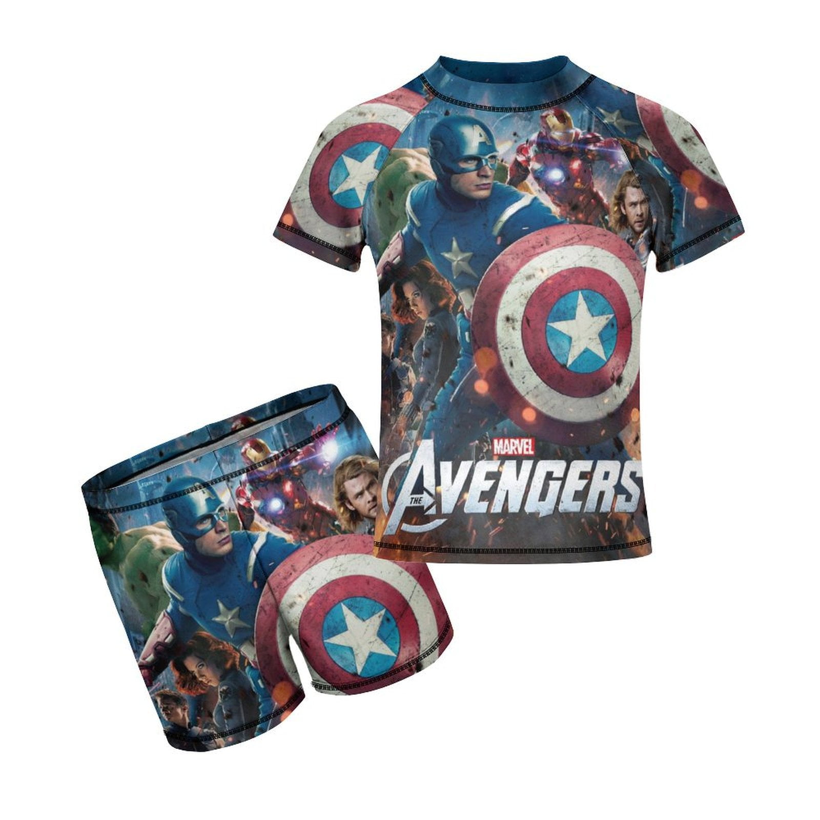 Avengers Boys 2-Piece Swimsuit Set, Short Sleeve Rash Guard & Swim ...