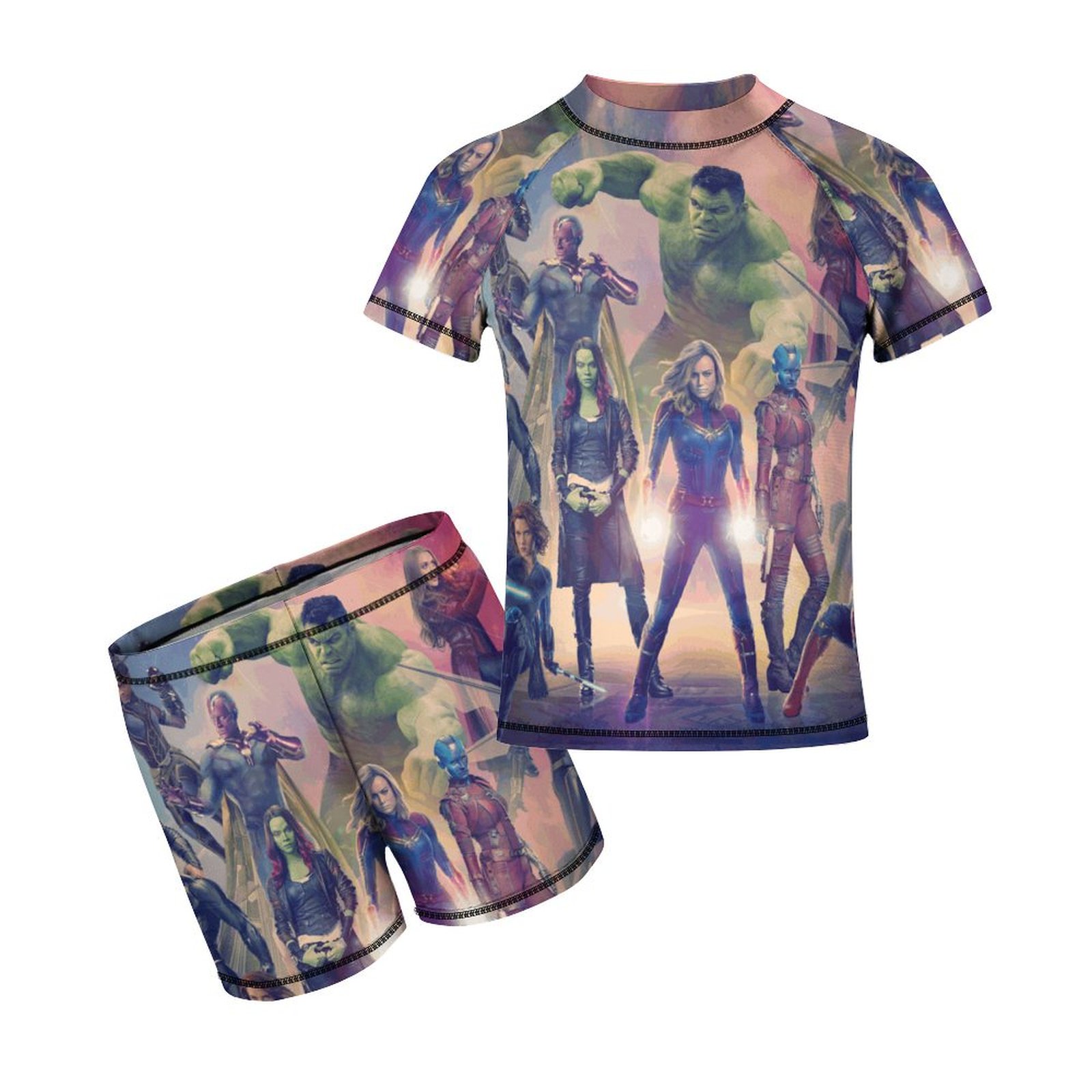 Avengers Boys 2-Piece Swimsuit Set, Short Sleeve Rash Guard & Swim ...