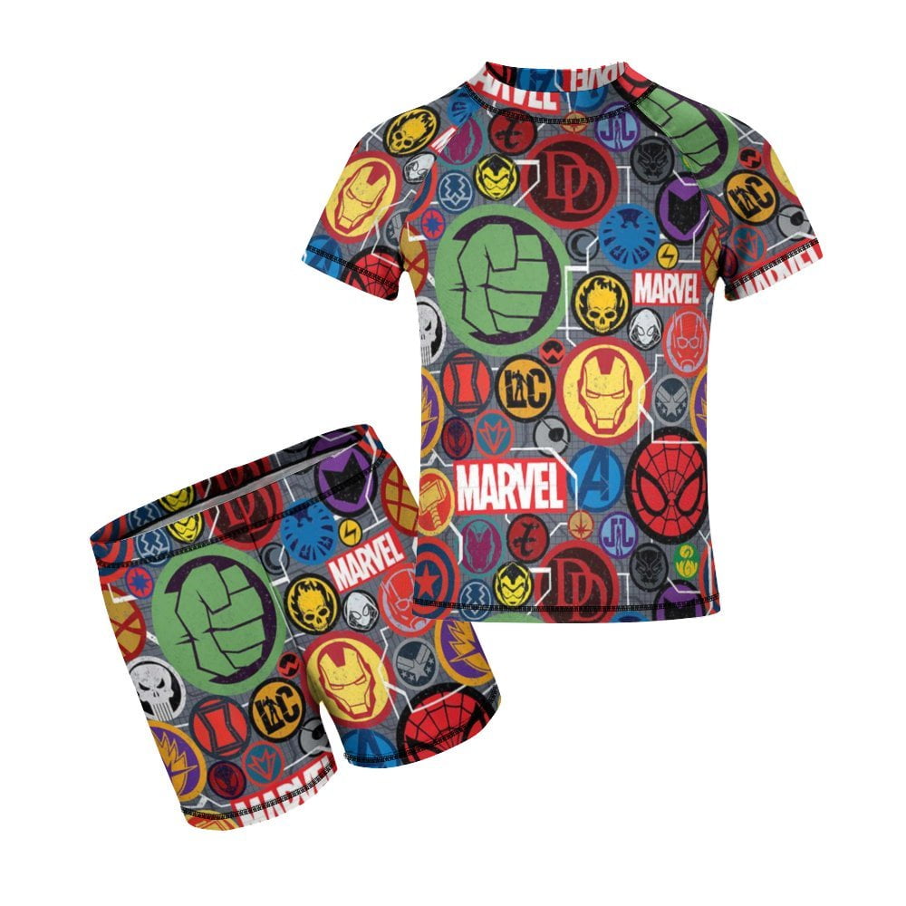 Avengers Boys 2-Piece Swimsuit Set, Short Sleeve Rash Guard & Swim ...