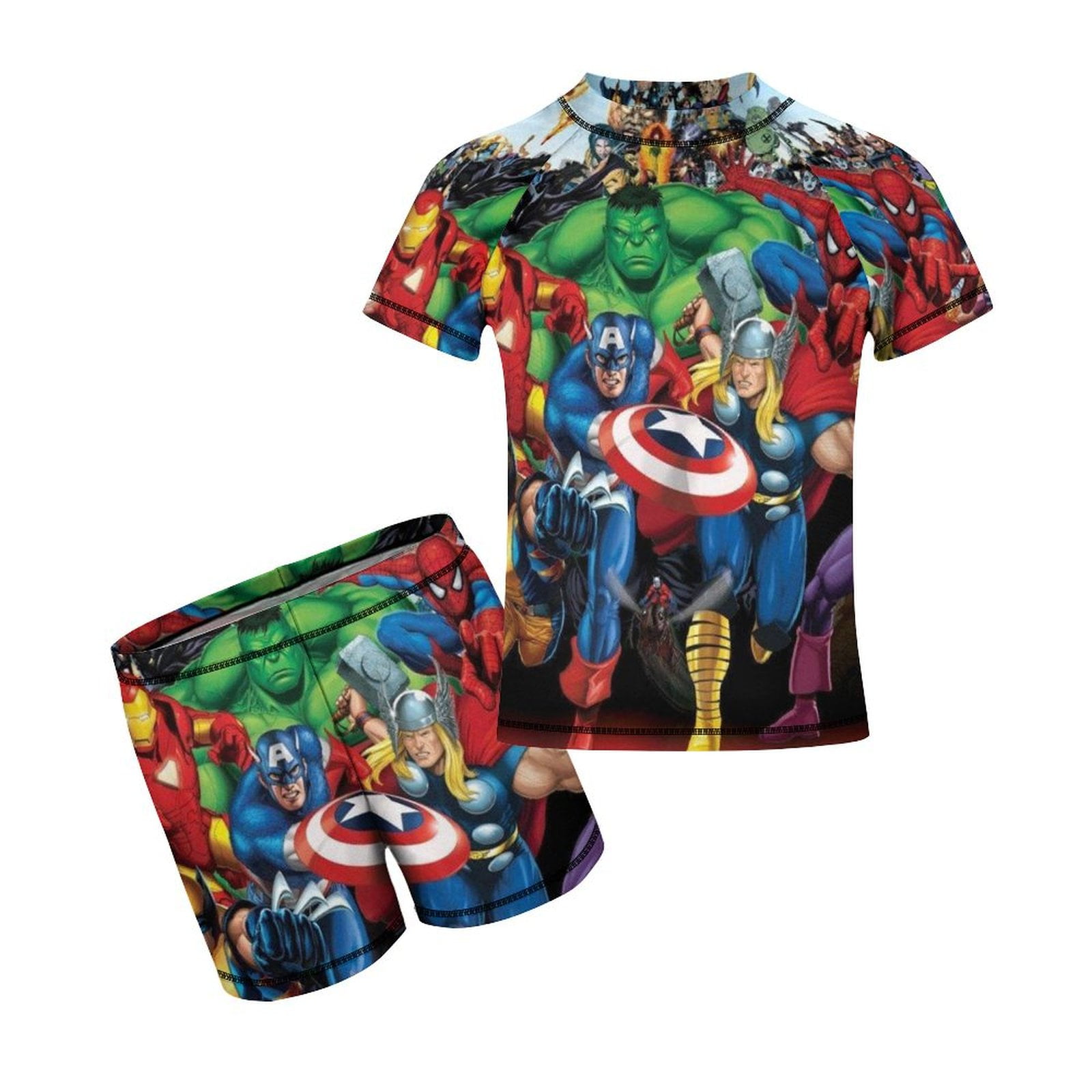 Avengers Boys Rash Guard Set 2 Piece Swimsuits Short Sleeve Bathing ...