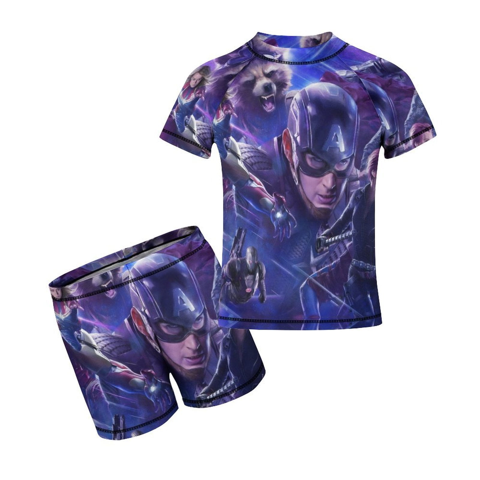Avengers Boys Two Piece Swimsuit Kids Swimwear Set Short Sleeve Bathing ...