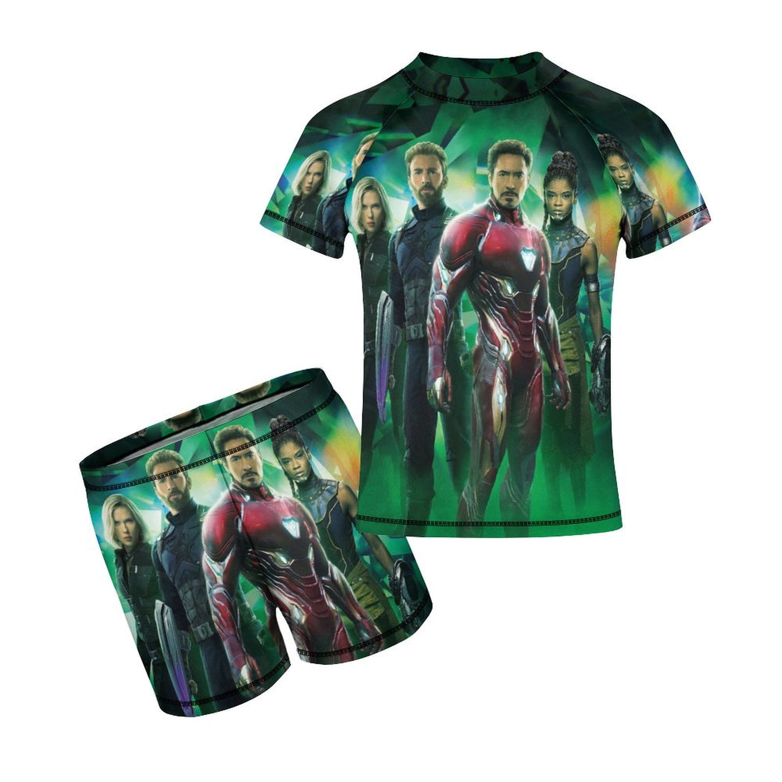Avengers Boys Two Piece Swimsuit Kids Swimwear Set Short Sleeve Bathing ...