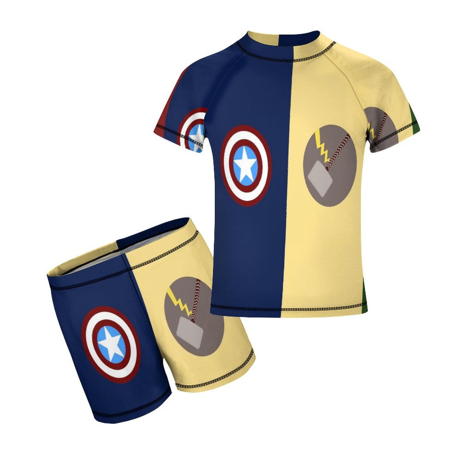 Avengers Boys Two Piece Swimsuit Kids Swimwear Set Short Sleeve Bathing ...
