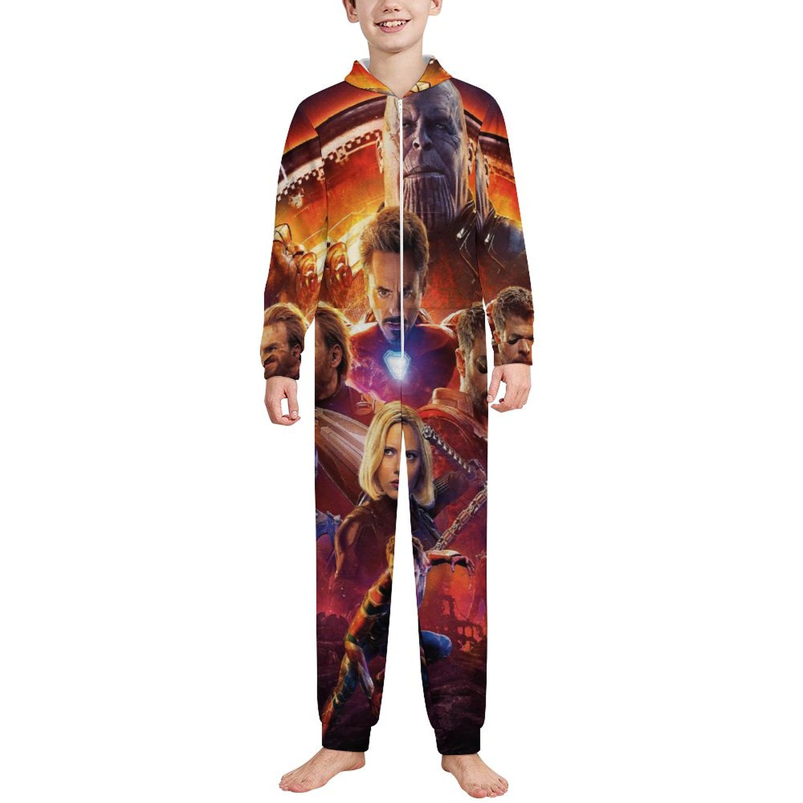 Avengers Kids Pajamas One Piece Hooded Union Suit Onesie PJs Sleepwear ...