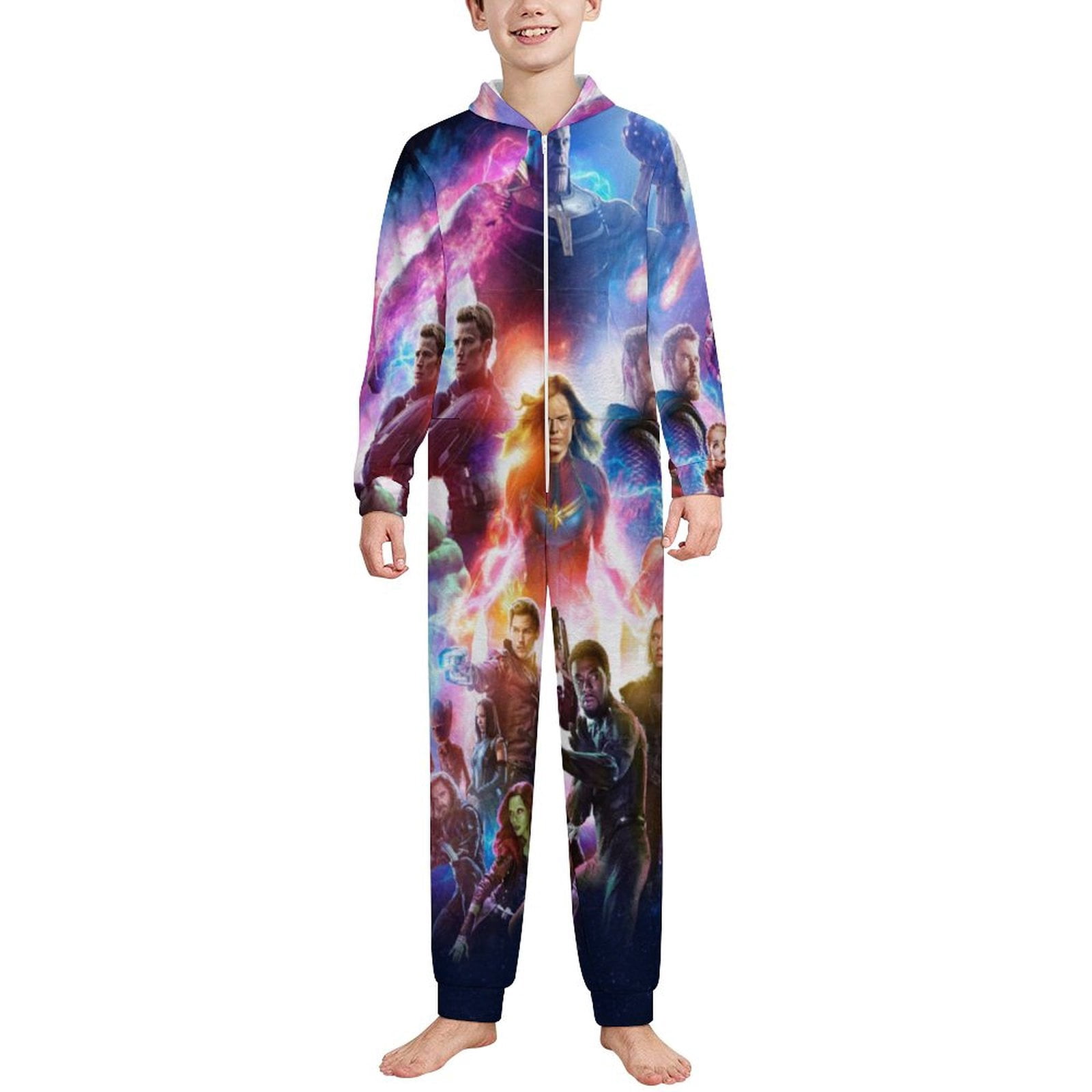 Avengers Kids Pajamas One Piece Hooded Union Suit Onesie PJs Sleepwear ...