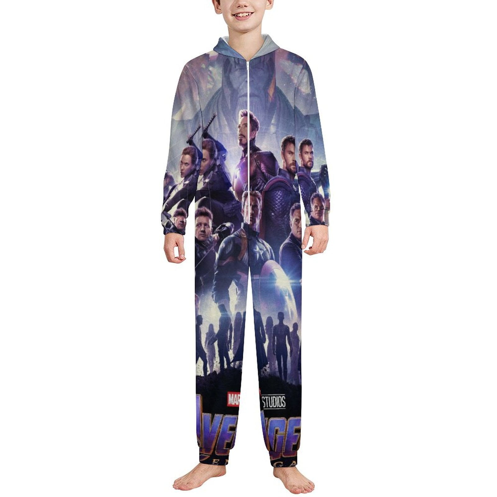 Avengers Kids Pajamas One Piece Hooded Union Suit Onesie PJs Sleepwear ...