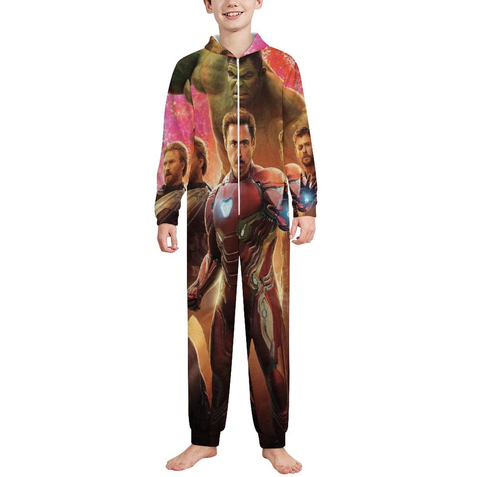 Avengers Kids Pajamas One Piece Hooded Union Suit Onesie PJs Sleepwear ...
