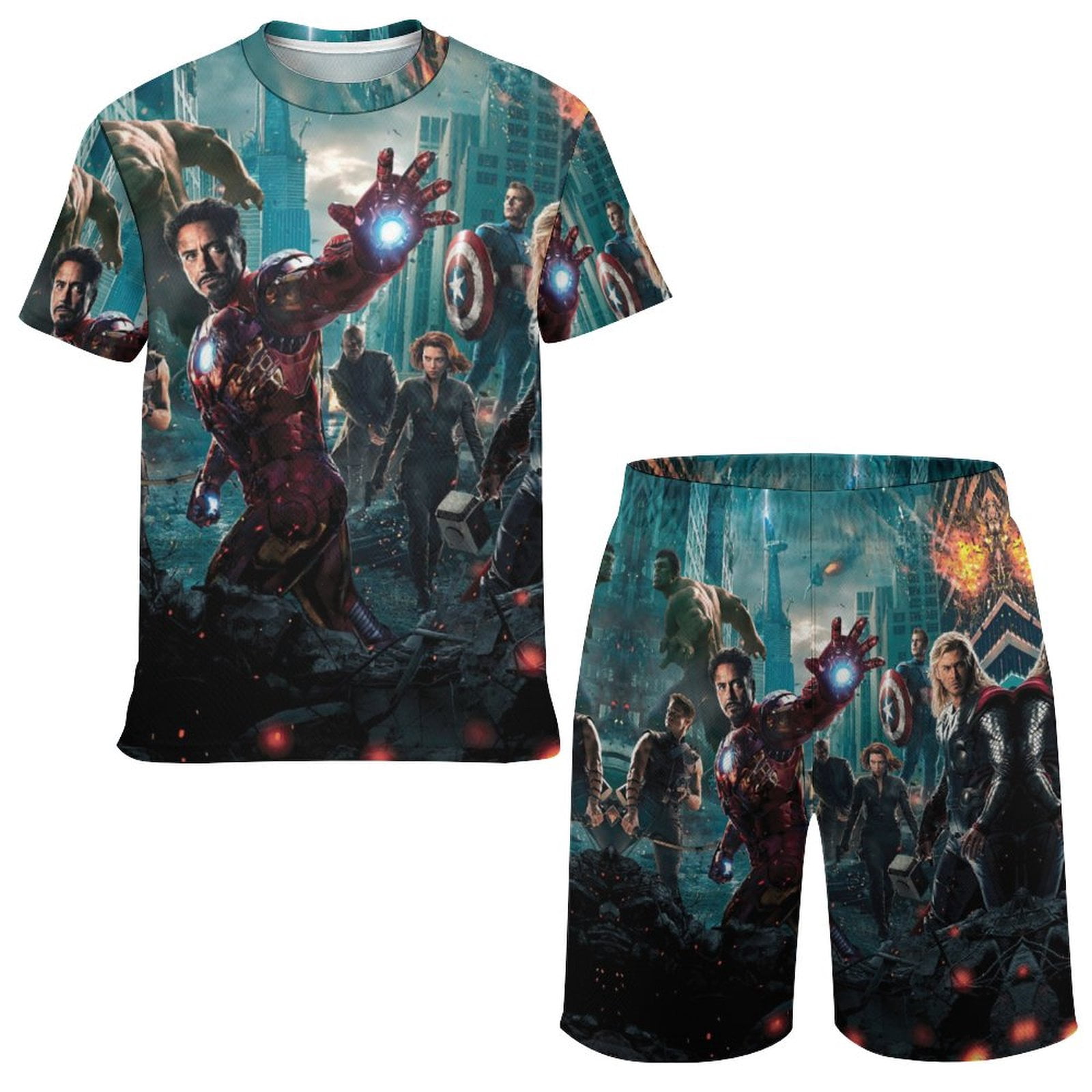 Avengers Kids Short Sleeve Mesh T-Shirt And Shorts Outfit Set Summer ...