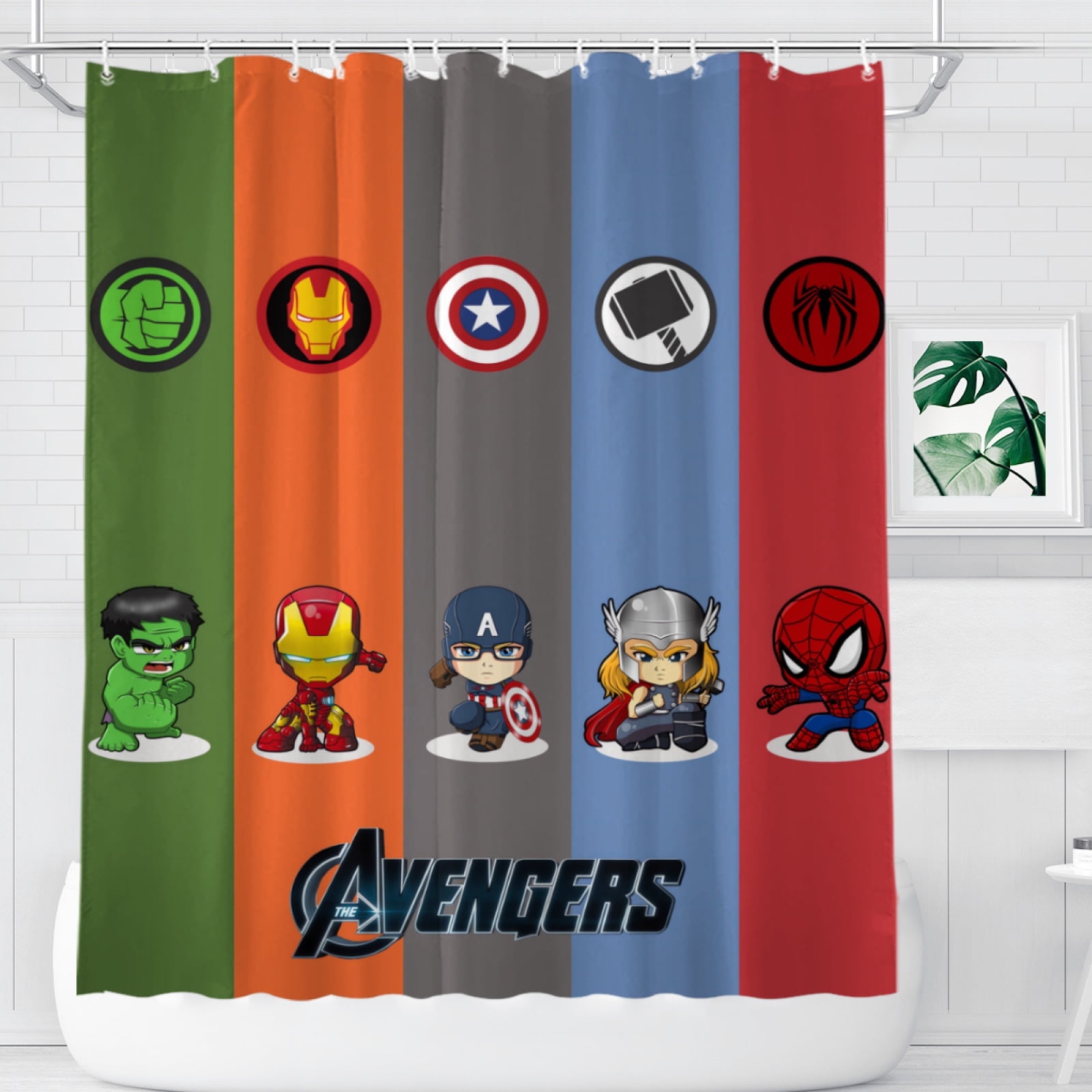 Avengers Marvel Shower Curtain with Hooks Superhero Fabric Bathroom Set ...