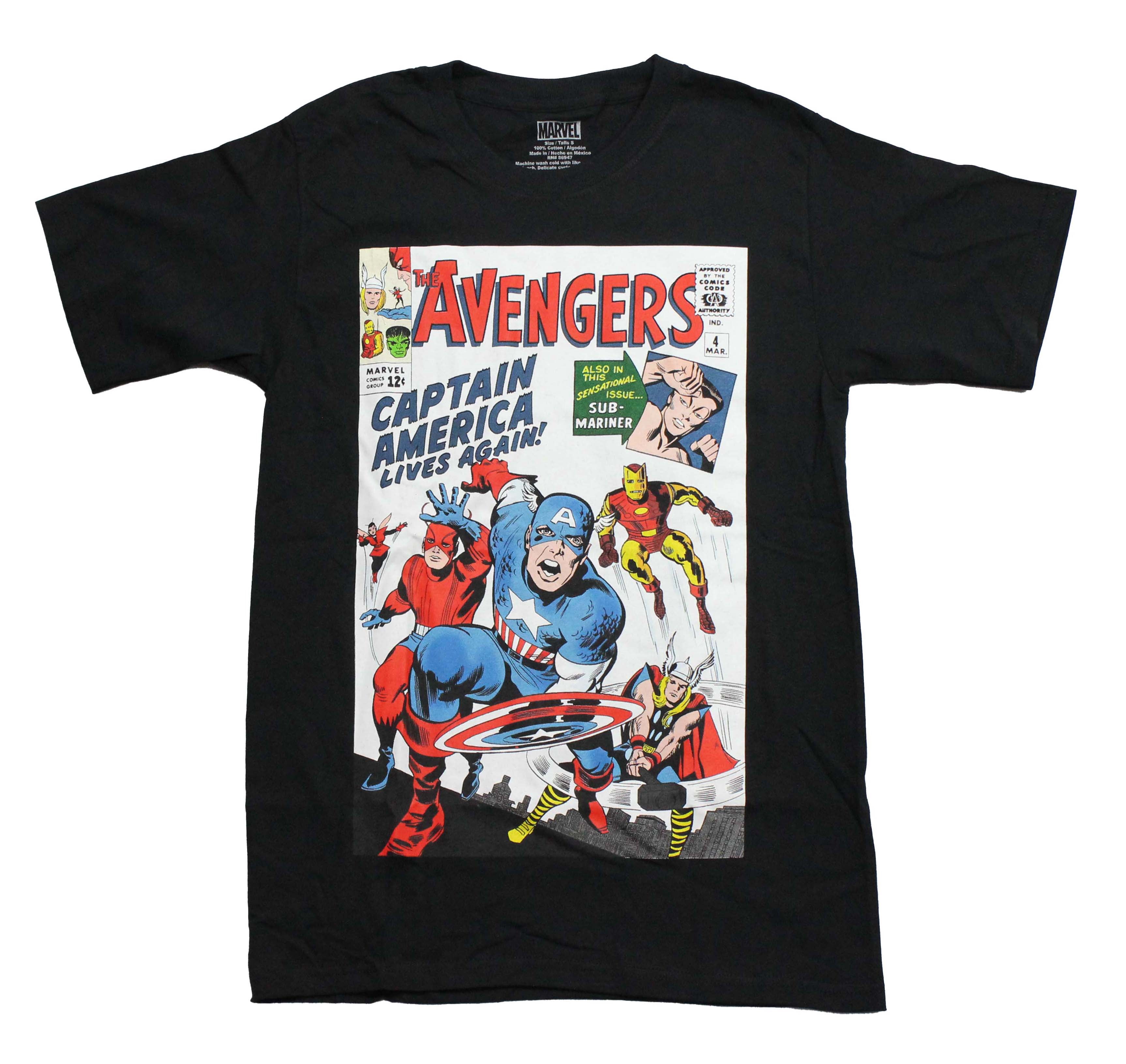Avengers Mens T-shirt - Issue 4 Cover Captain America Lives Again ...