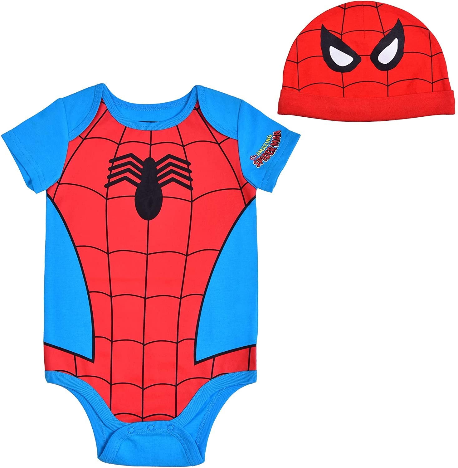 Avengers Short Sleeve Onesie with Cap, Spiderman Bodysuit, Baby Costume ...