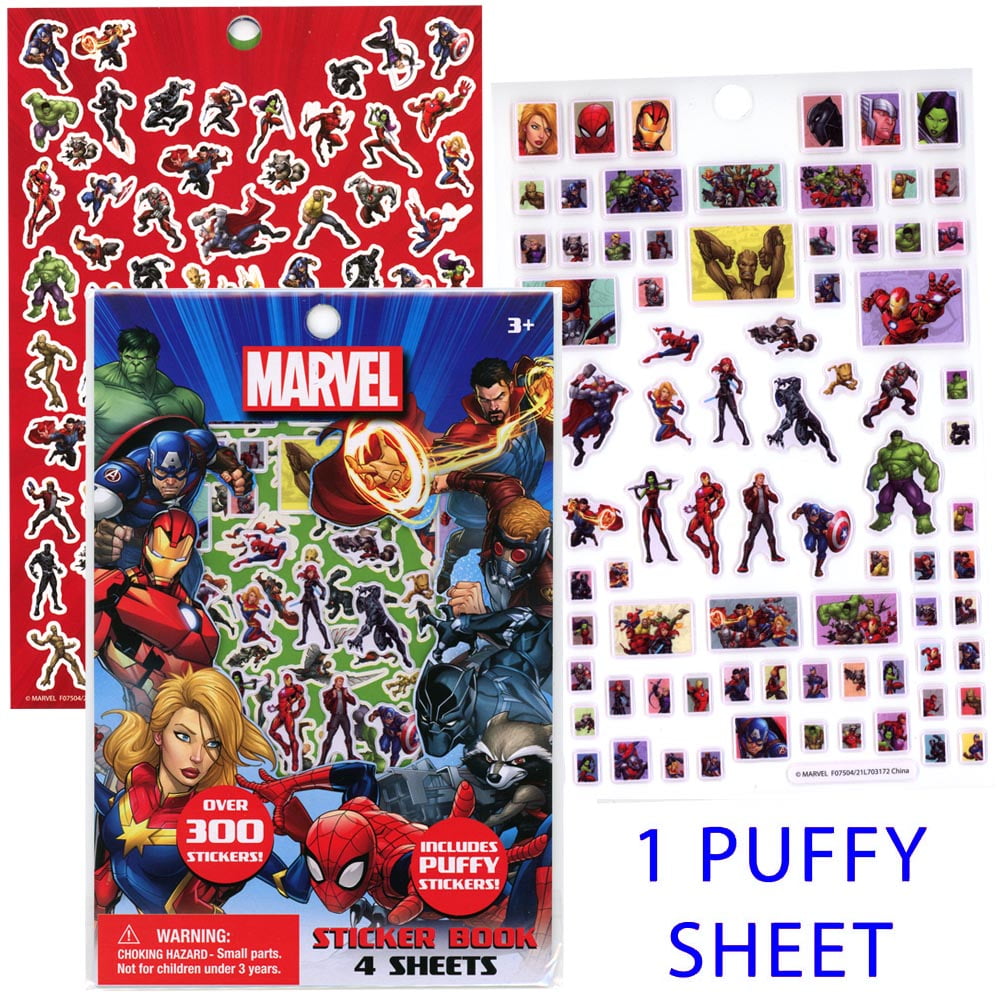 Marvel Avengers Sticker Book Set - 4 Sheets of 300+ Puffy Reusable ...