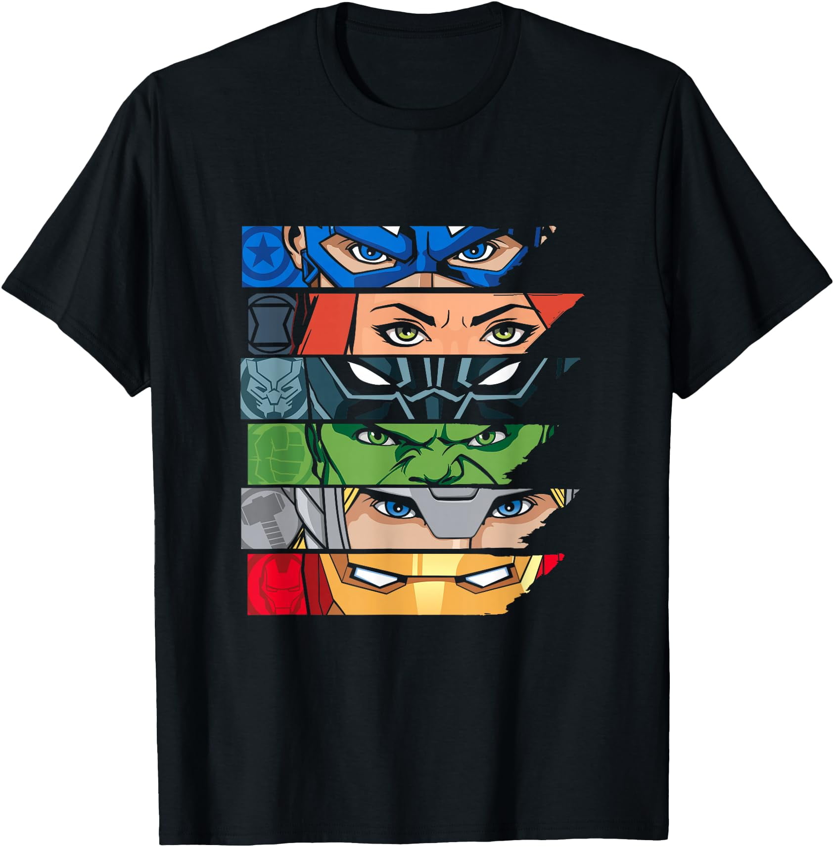 Avengers Super Hero Eyes DTG Print Unisex T-Shirt,Black Color,Size YL ...