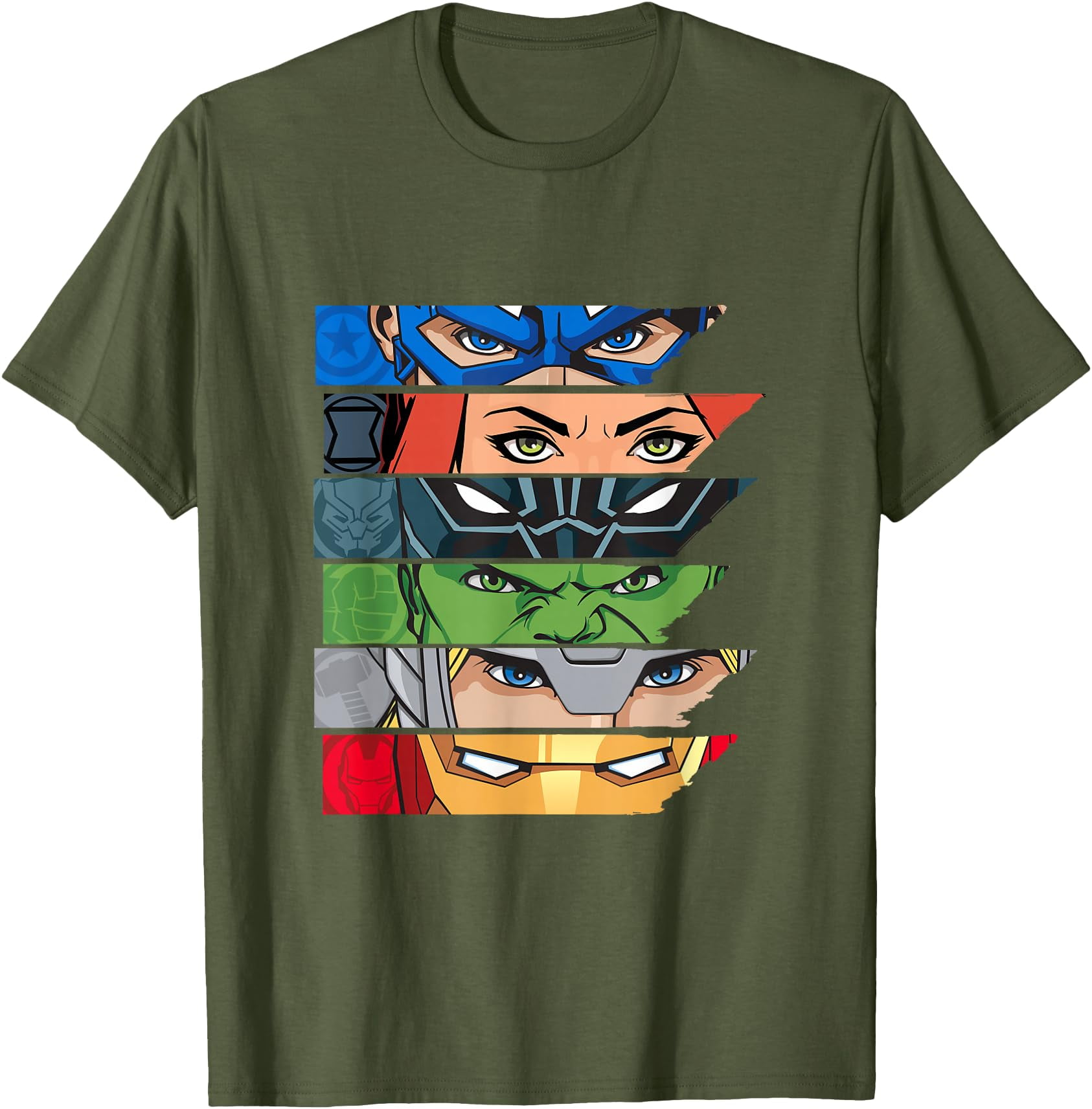 Avengers Super Hero Eyes DTG Print Unisex T-Shirt,Military Green Color ...