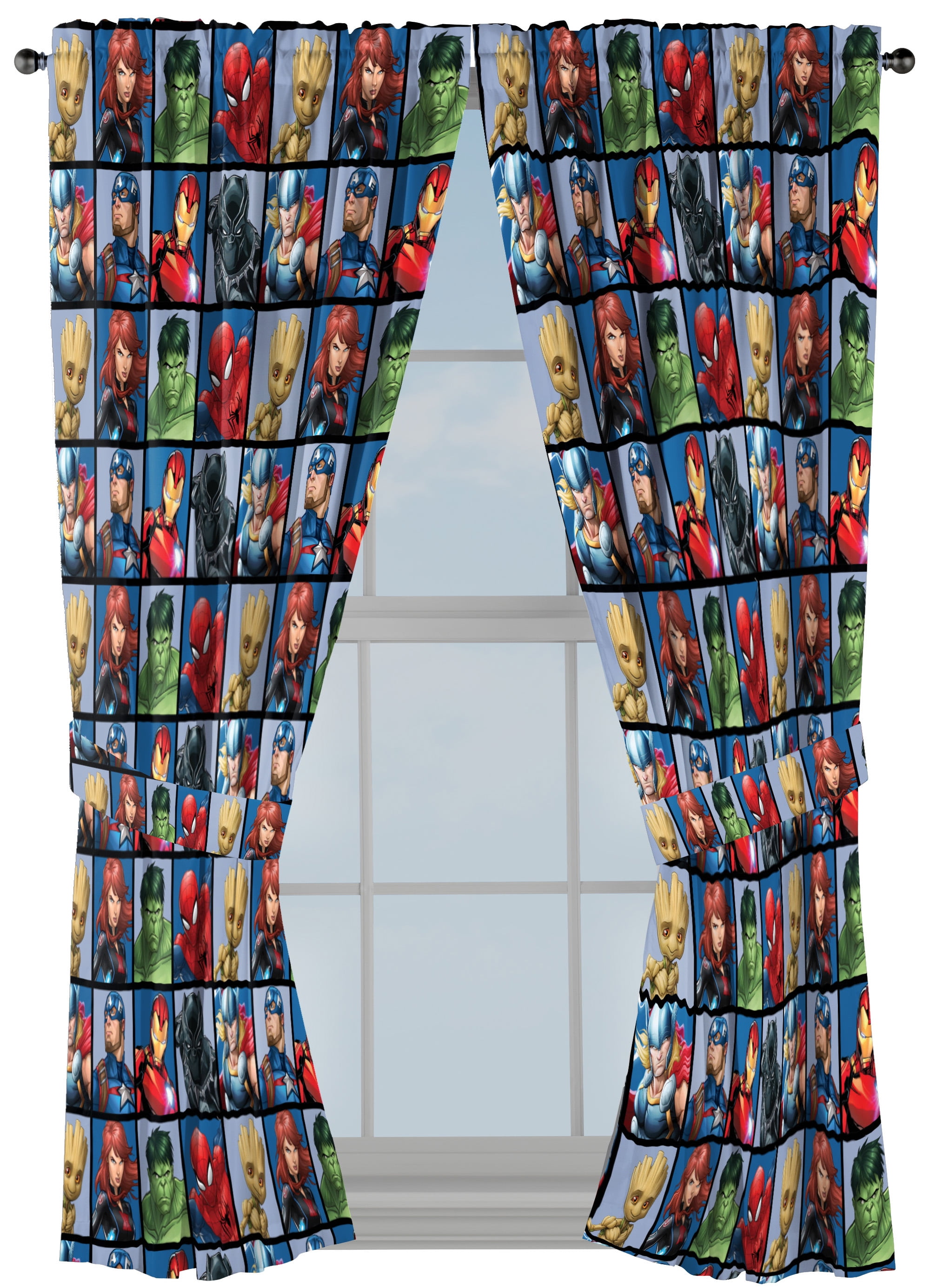 Marvel Avengers Team Kids Bedroom Window Curtains, 63 inch, Set of 2 ...