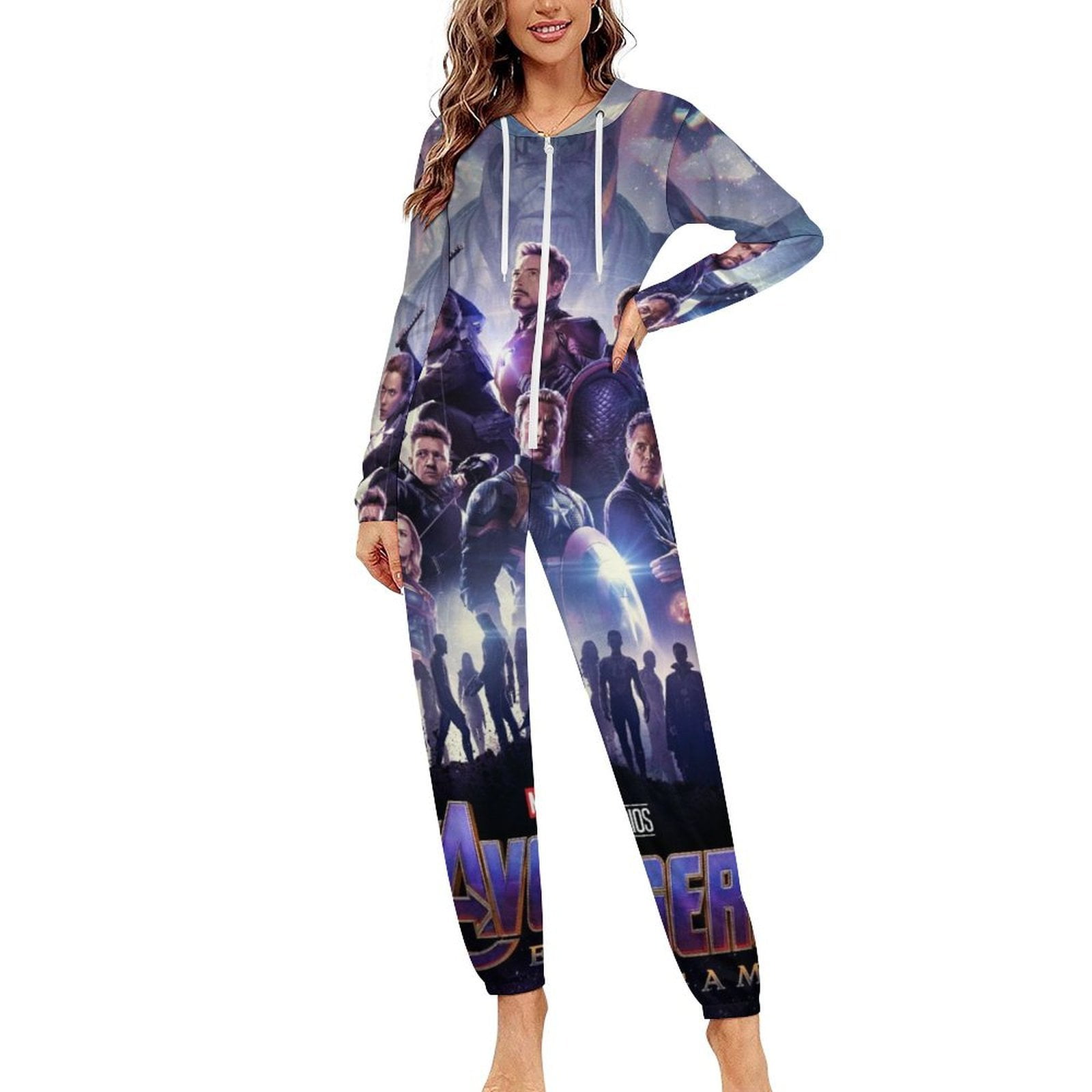 Avengers Women Men Pajamas Zipper Onesie Jumpsuit Hooded One Piece ...