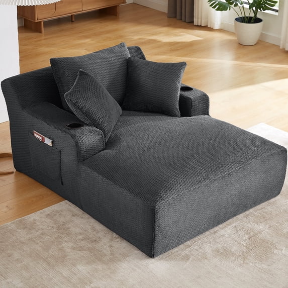 Avenix 66" Boneless Oversized Chaise Lounge Chair, Faux Fur Cloud Plush ...