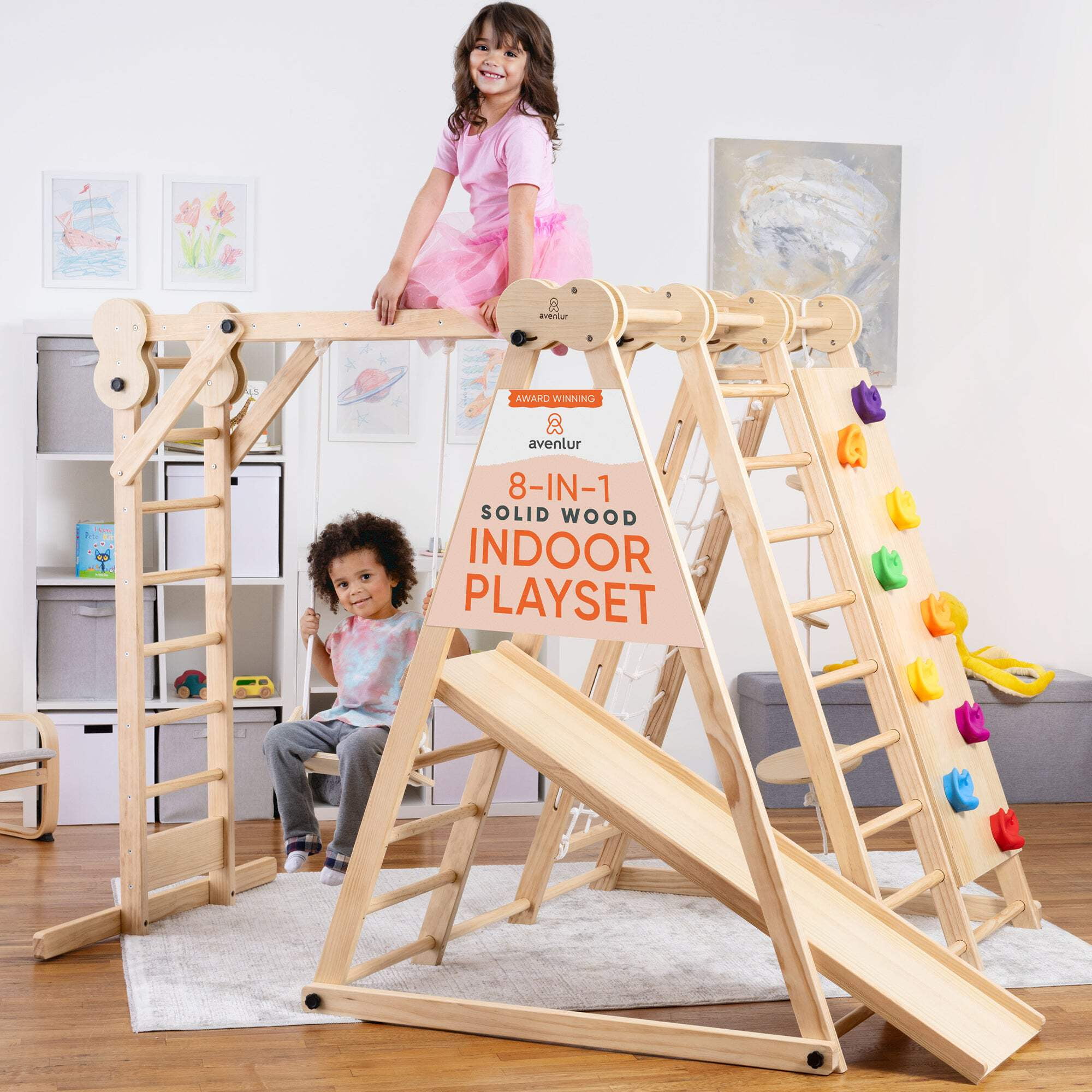 Avenlur 7-in-1 Indoor Foldable Playset for Kids - With Slide, Climbing ...