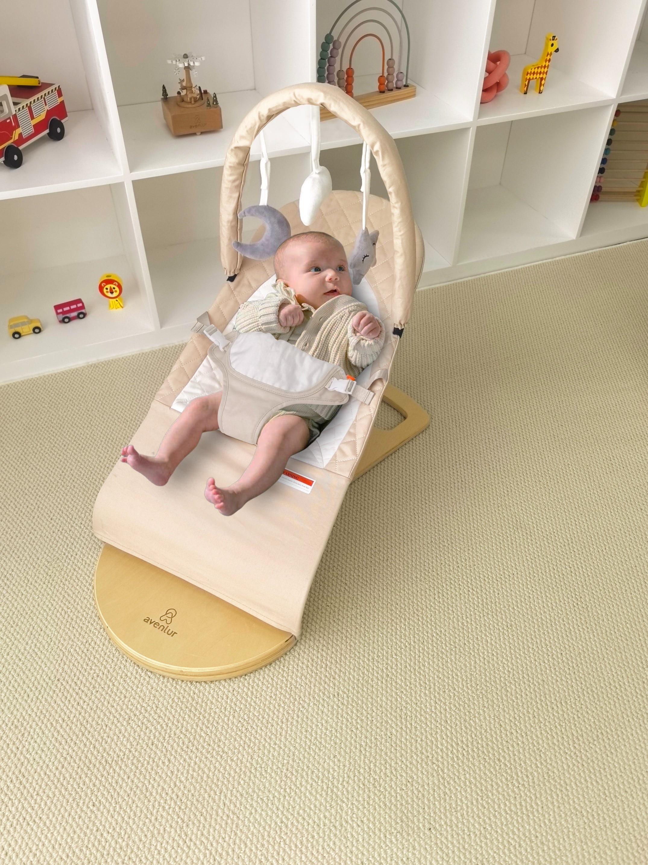 Avenlur Fir Baby Bouncer - Wooden Ergonomic Infant Rocker with Play ...