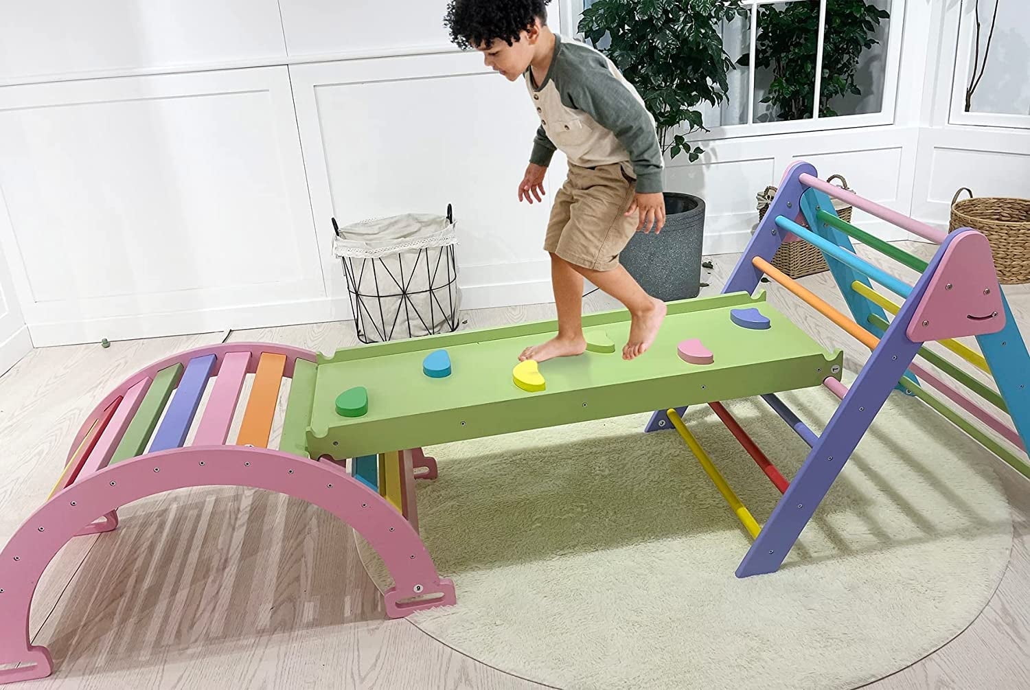 Avenlur Indoor Gym Playset 4-in-1 Foldable Triangle Ladder, Rock ...