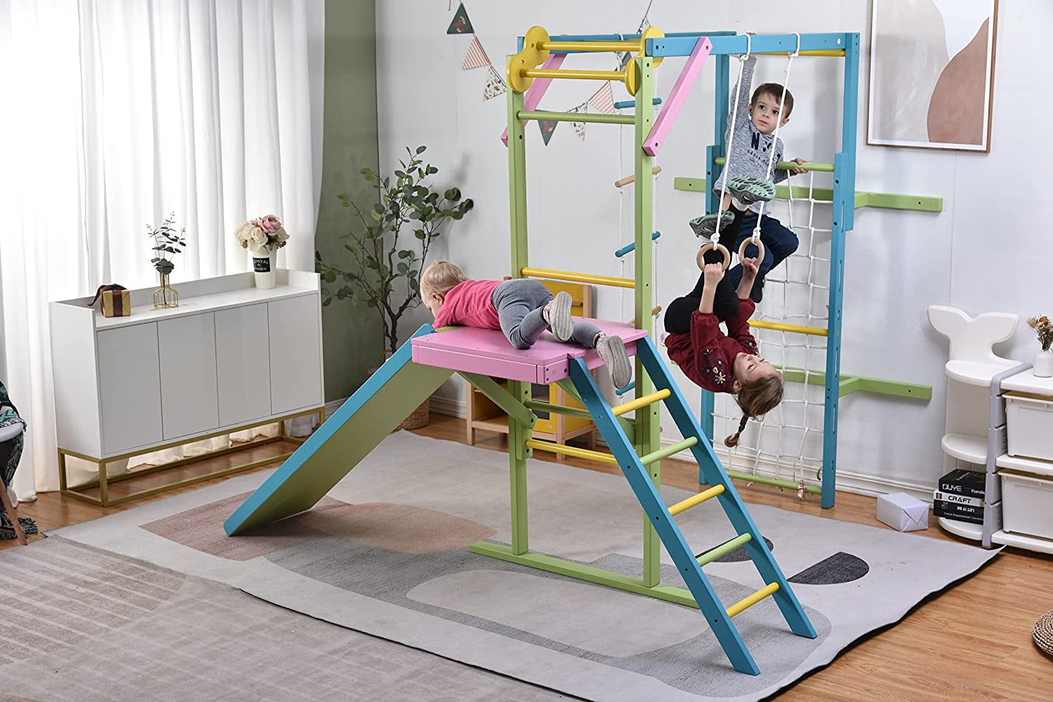 Avenlur Colorful Large Home Jungle Gym, Wooden Indoor Playground ...