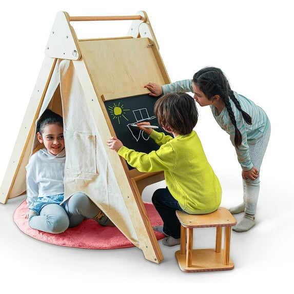 Avenlur Oak 4-in-1 Kids Playhouse: Indoor/Outdoor Climber, Art Easel ...
