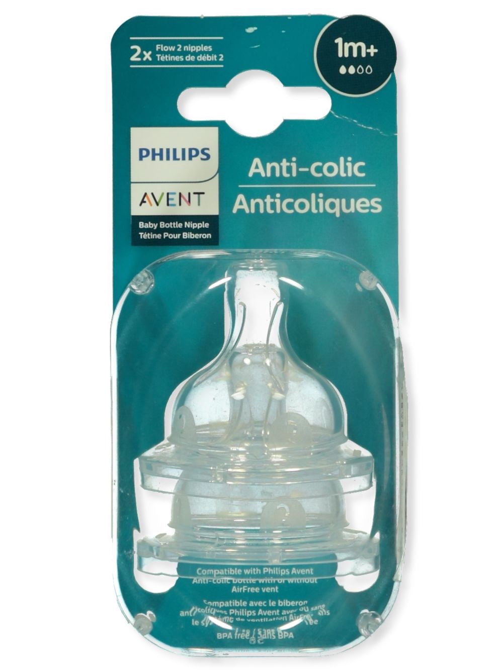 Philips Avent - 2pk Anti-Colic Baby Bottle Nipples, Flow 2, Ideal for Newborn, SCY762/02 ...