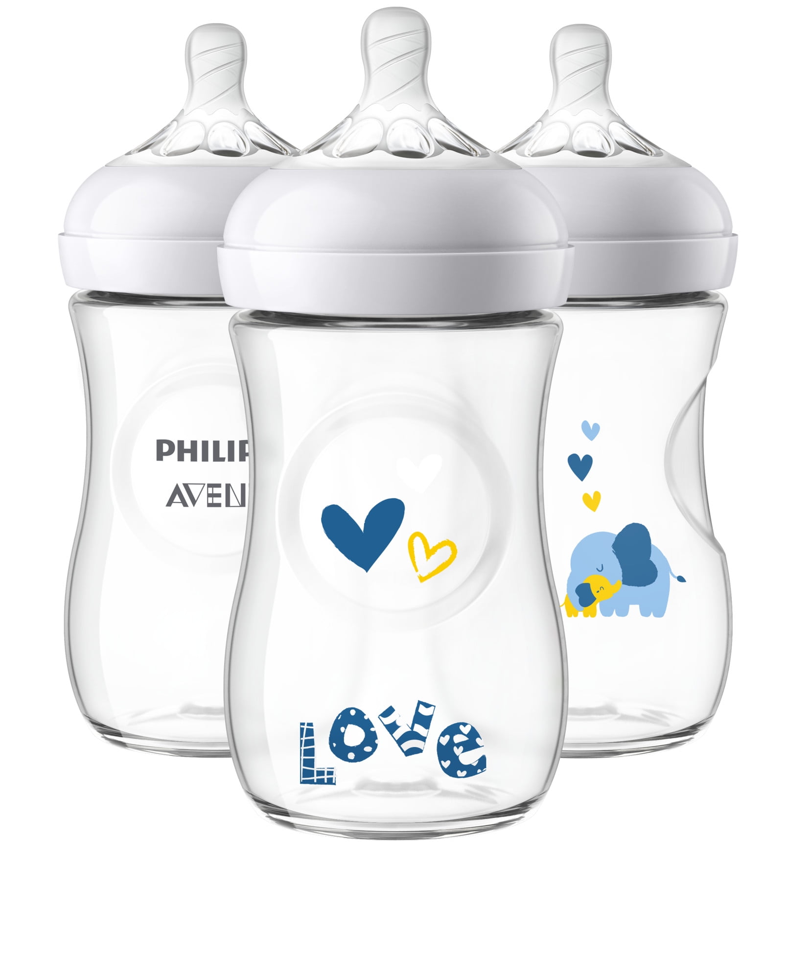 Philips Avent Natural Baby Bottle Set, 9oz, 3pk with Blue Elephant ...