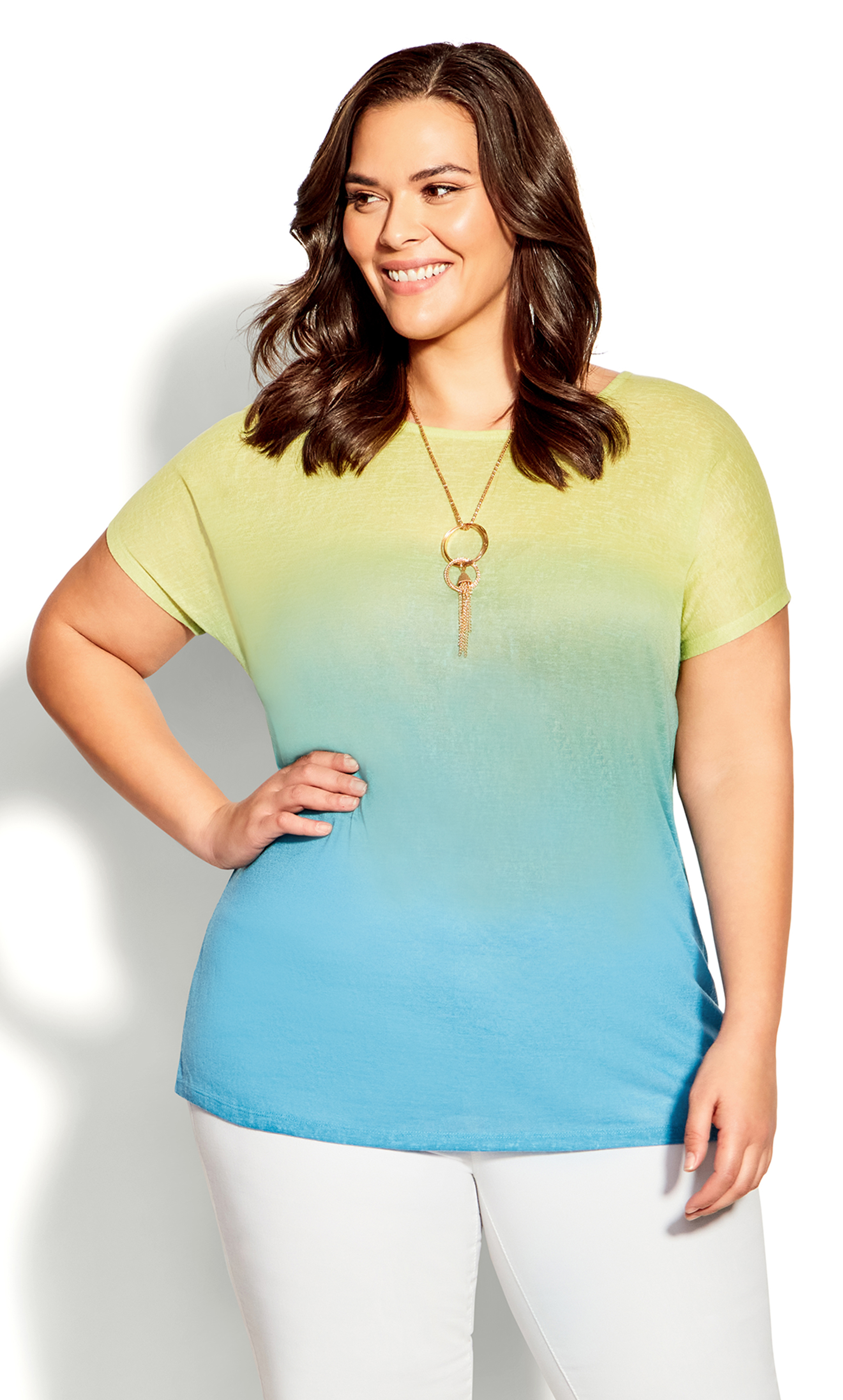 Avenue Female Plus Size Victoria Ombre Necklace Short Sleeves Top ...