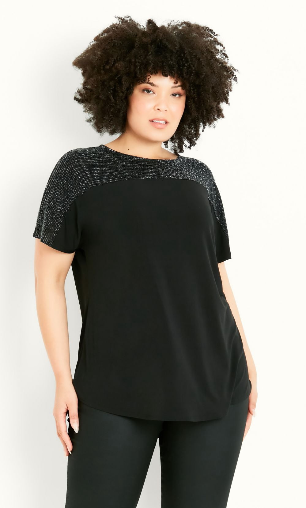 Avenue Plus Size Sparkle Yoke Top Black 20W - Walmart.com