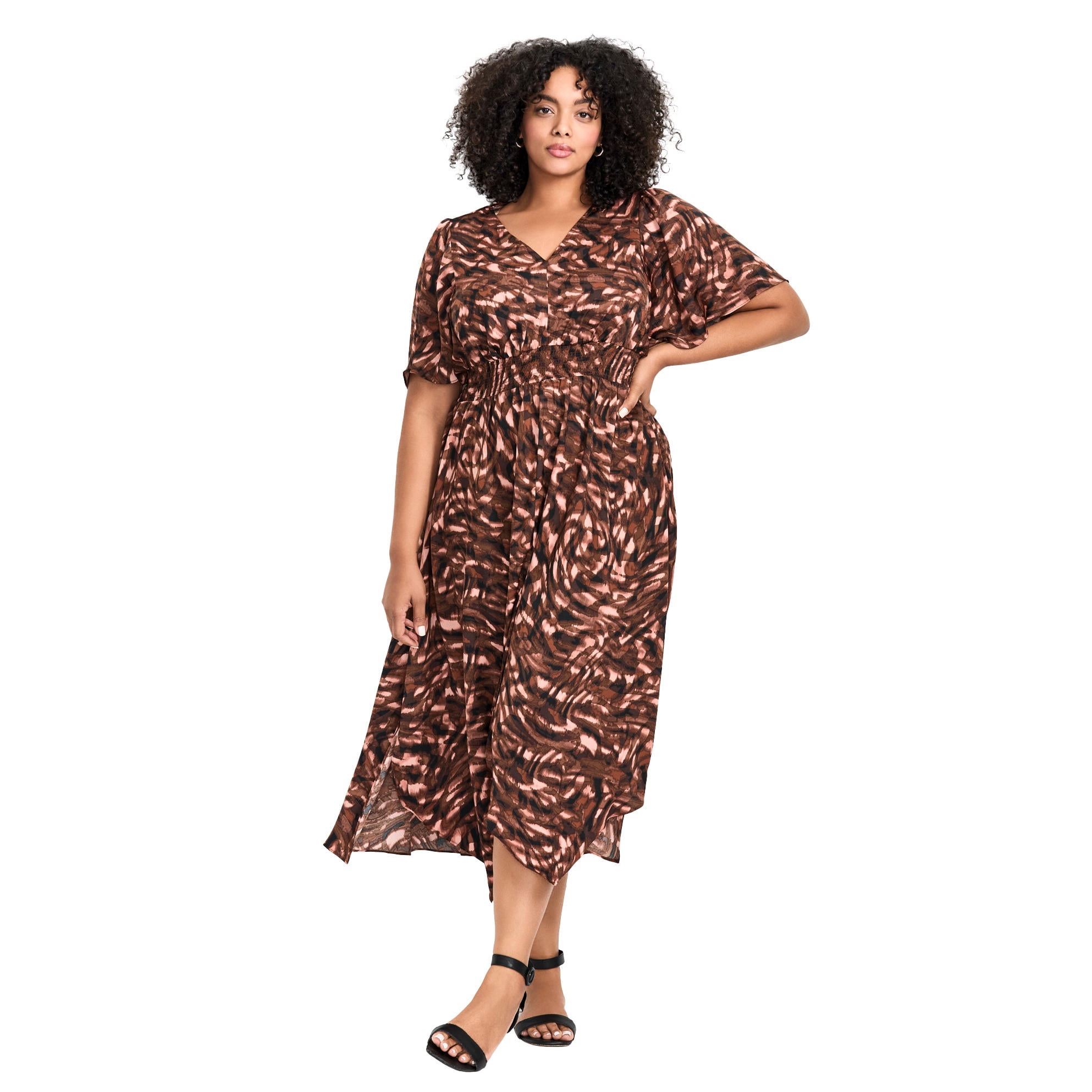 Avenue Women's Plus Size Aimee Sateen Flutter Sleeve Dress - Walmart.com