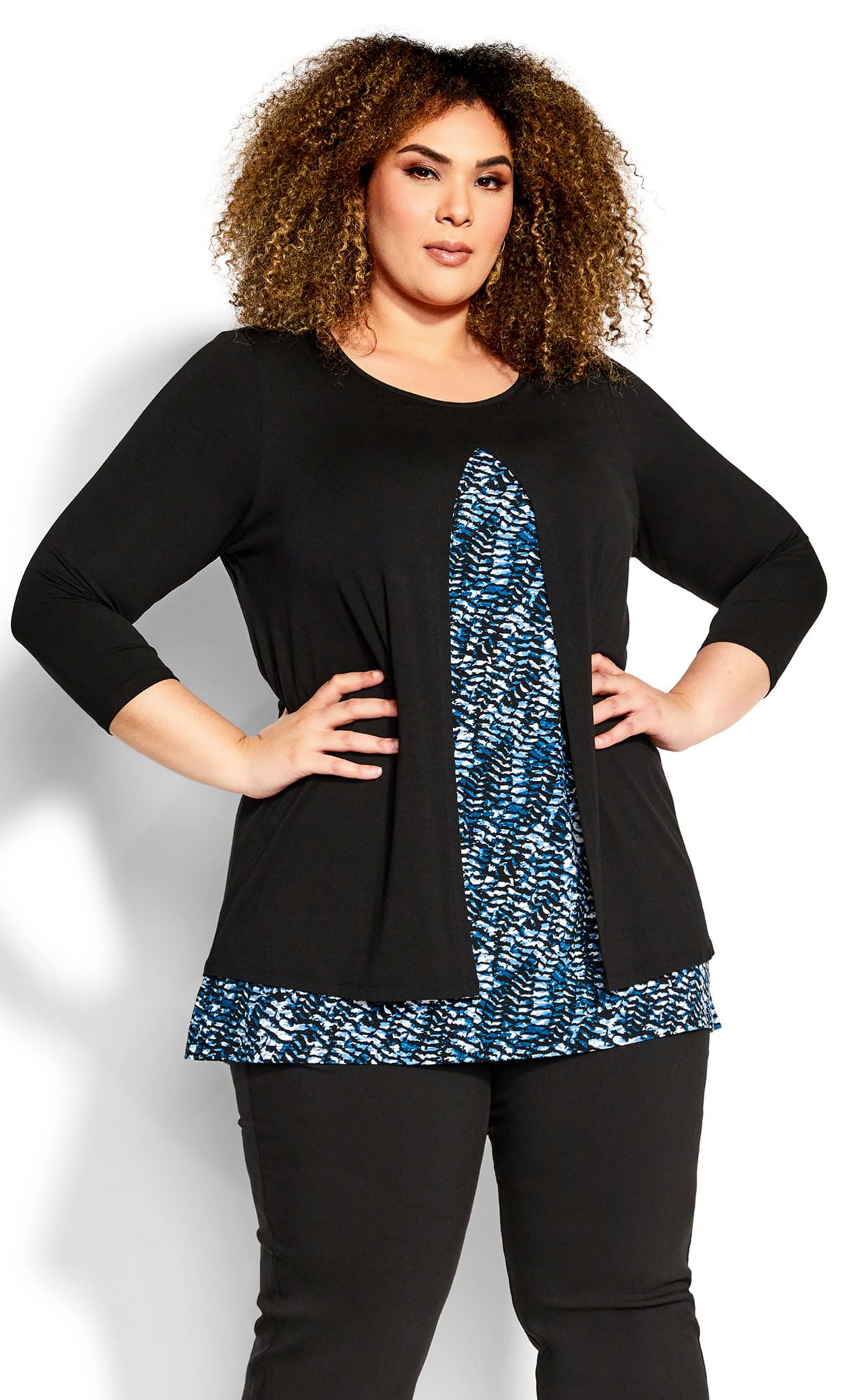 Avenue Women's Plus Size Alex Print 3/4 Sleeves Relaxed Fit Tunic Top ...