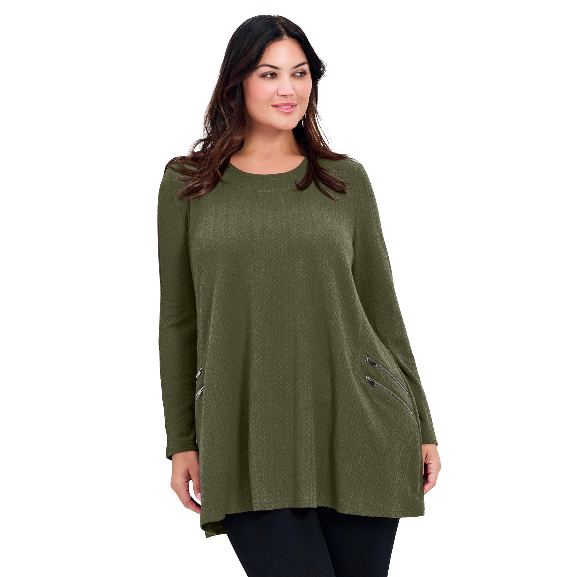 Avenue Women's Plus Size Alina Hacci Zip Detail Tunic - Walmart.com