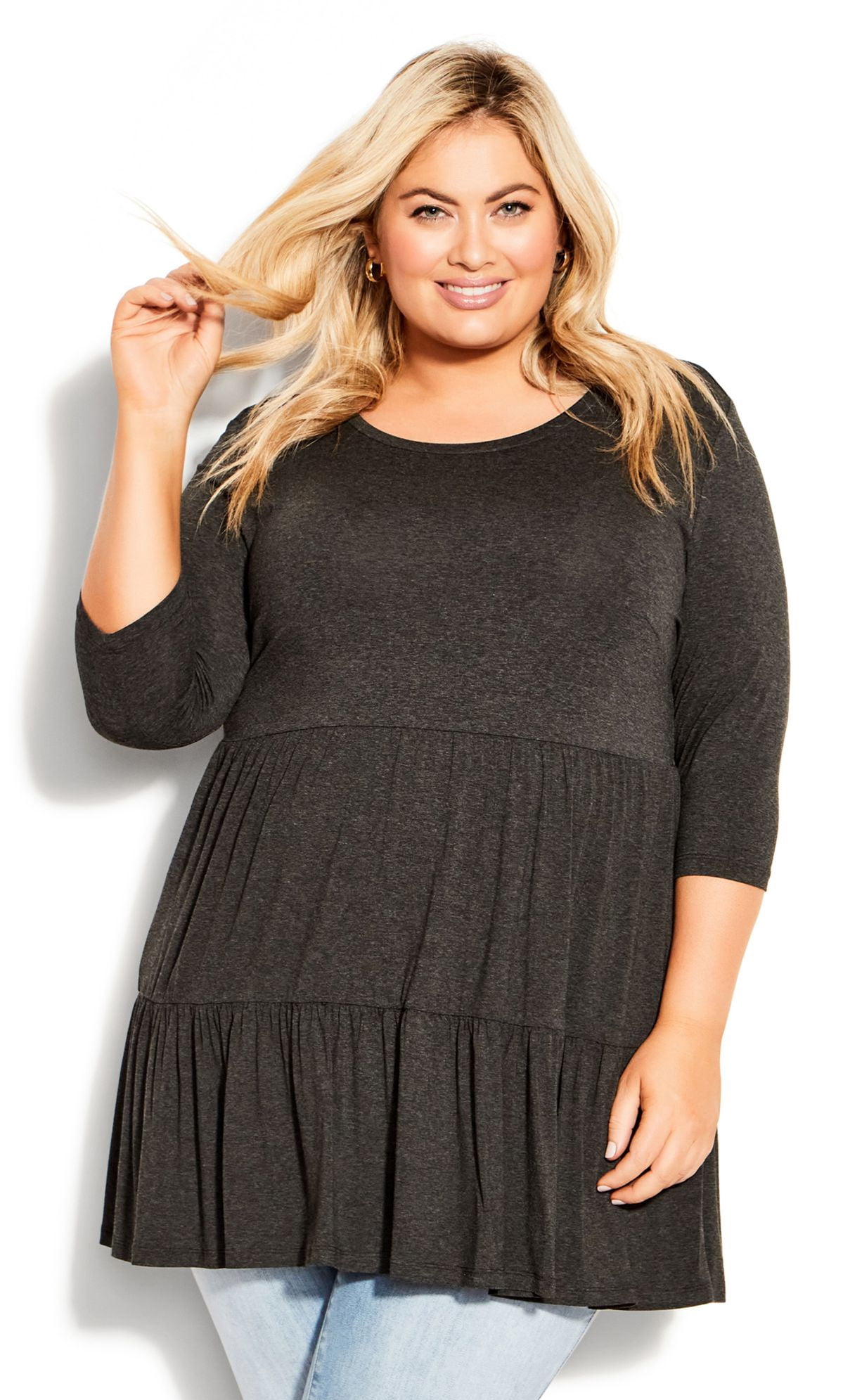 Avenue Women's Plus Size Amaya Plain 3/4 Sleeve Tunic Top - Walmart.com