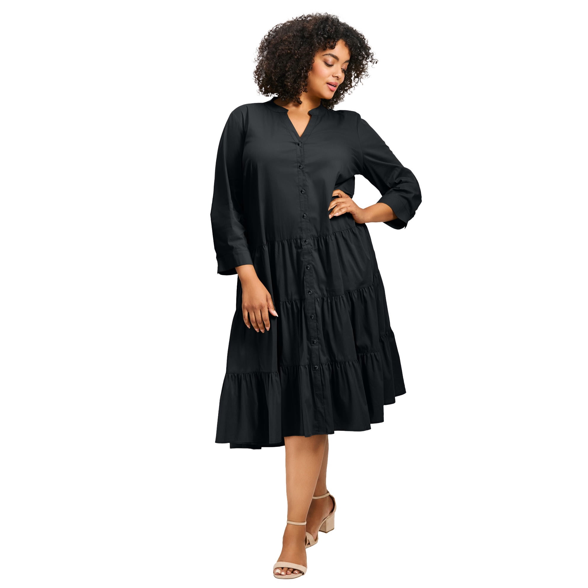 Avenue Women's Plus Size Avery Cotton Poplin Button Dress - Walmart.com