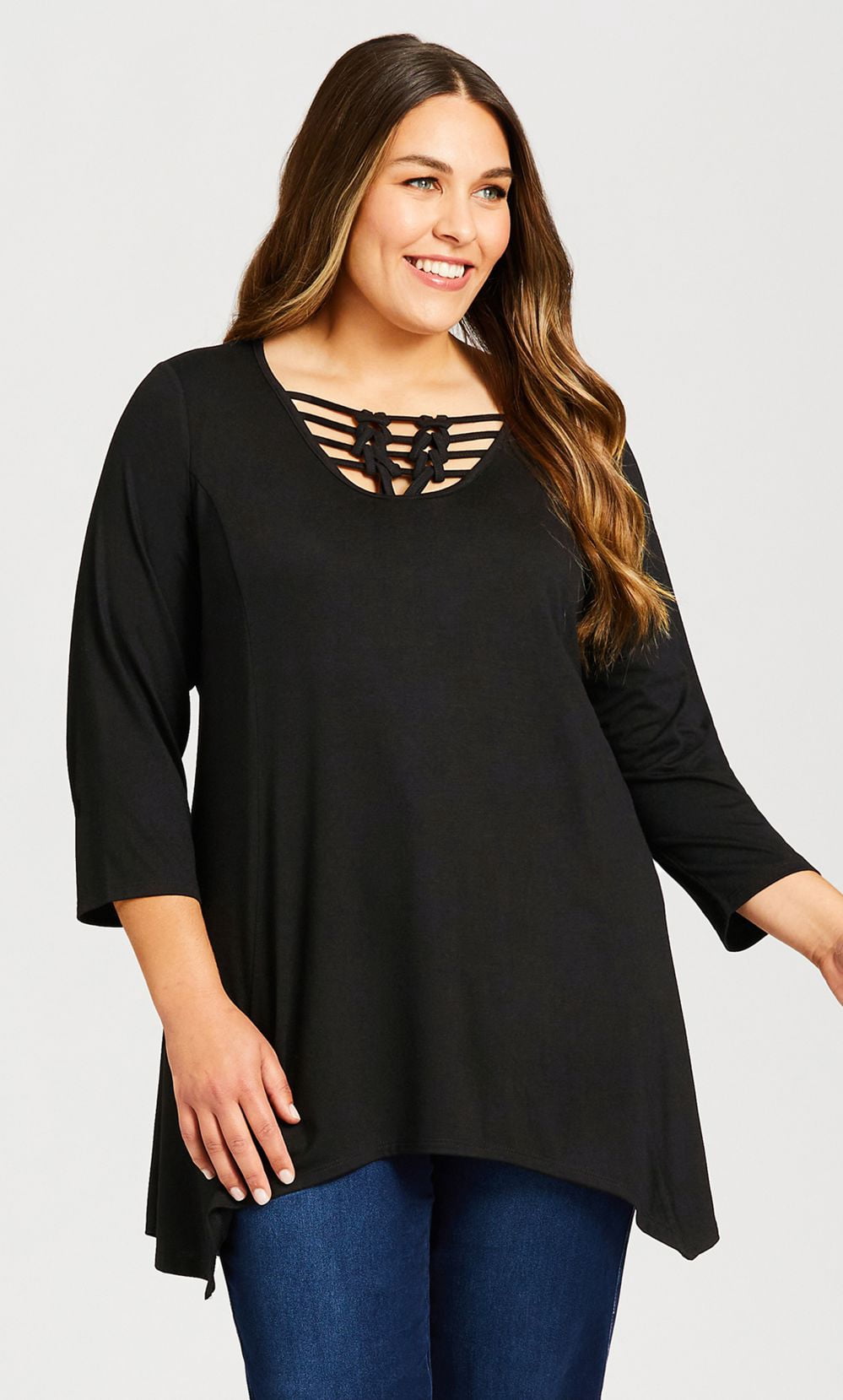 Avenue Women's Plus Size Caged 3/4 Sleeve Tunic Top - Walmart.com
