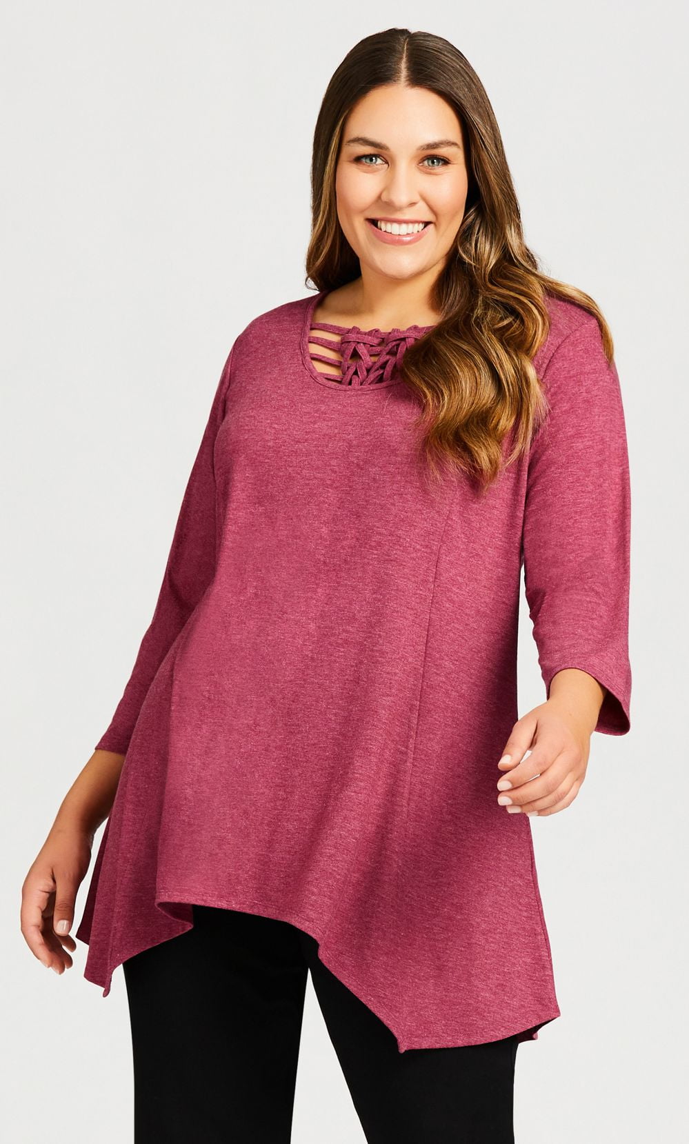 Avenue Women's Plus Size Caged 3/4 Sleeve Tunic Top - Walmart.com