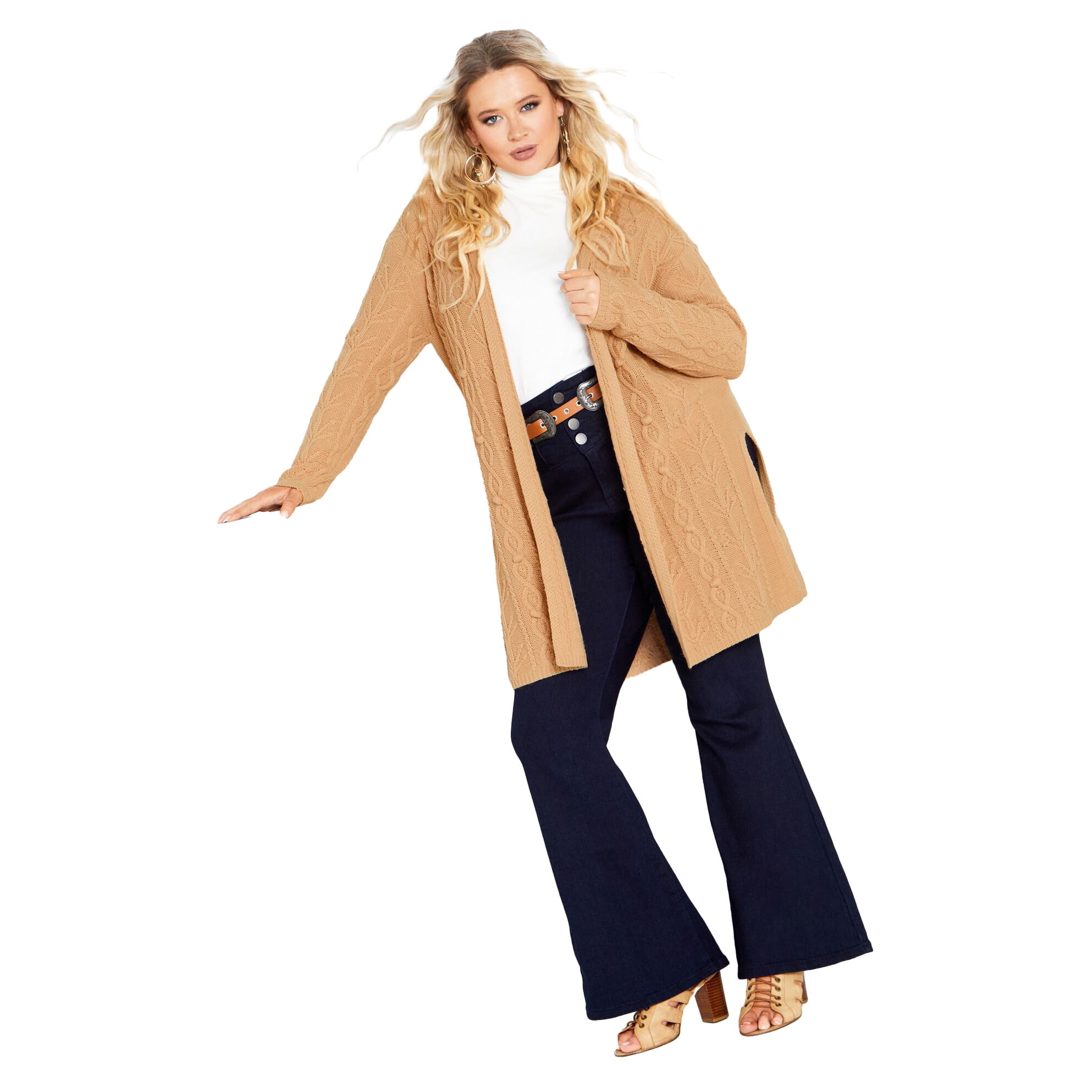Avenue Women's Plus Size Camilla Cable Knit Hooded Cardigan - Walmart.com
