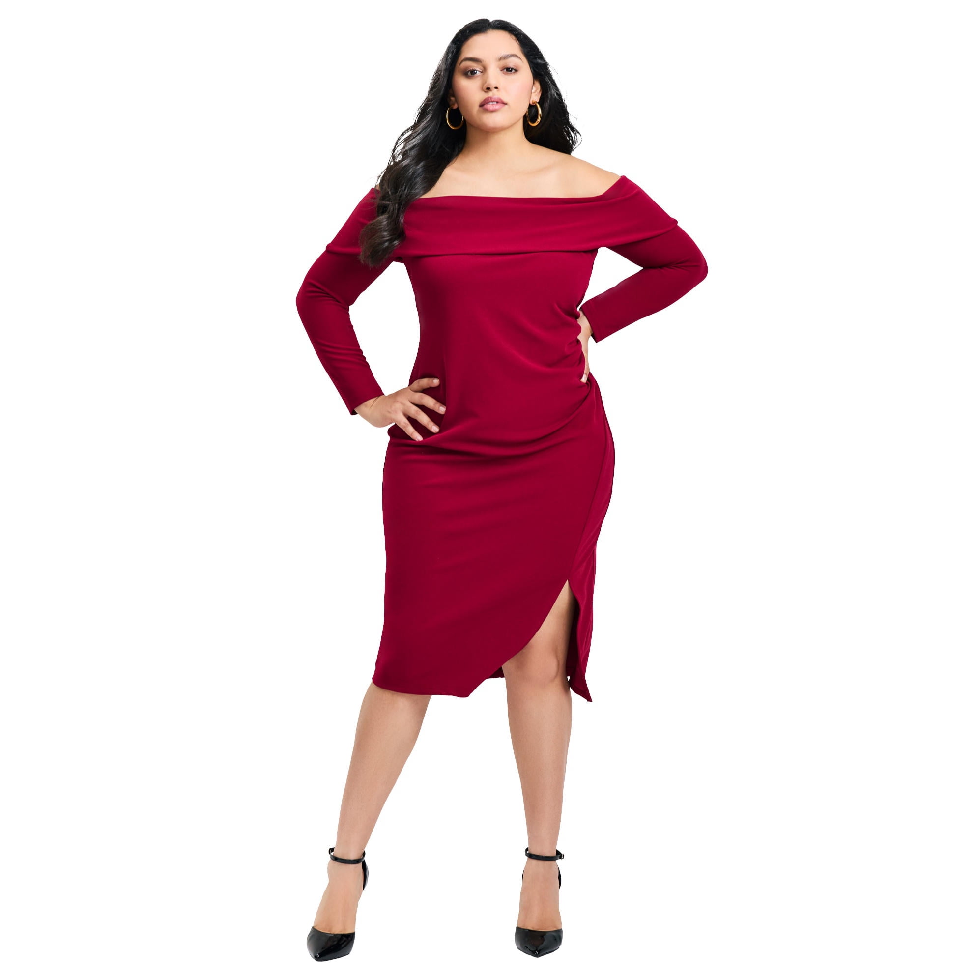 Avenue Women's Plus Size Collette Off Shoulder Gathered Waist Dress ...